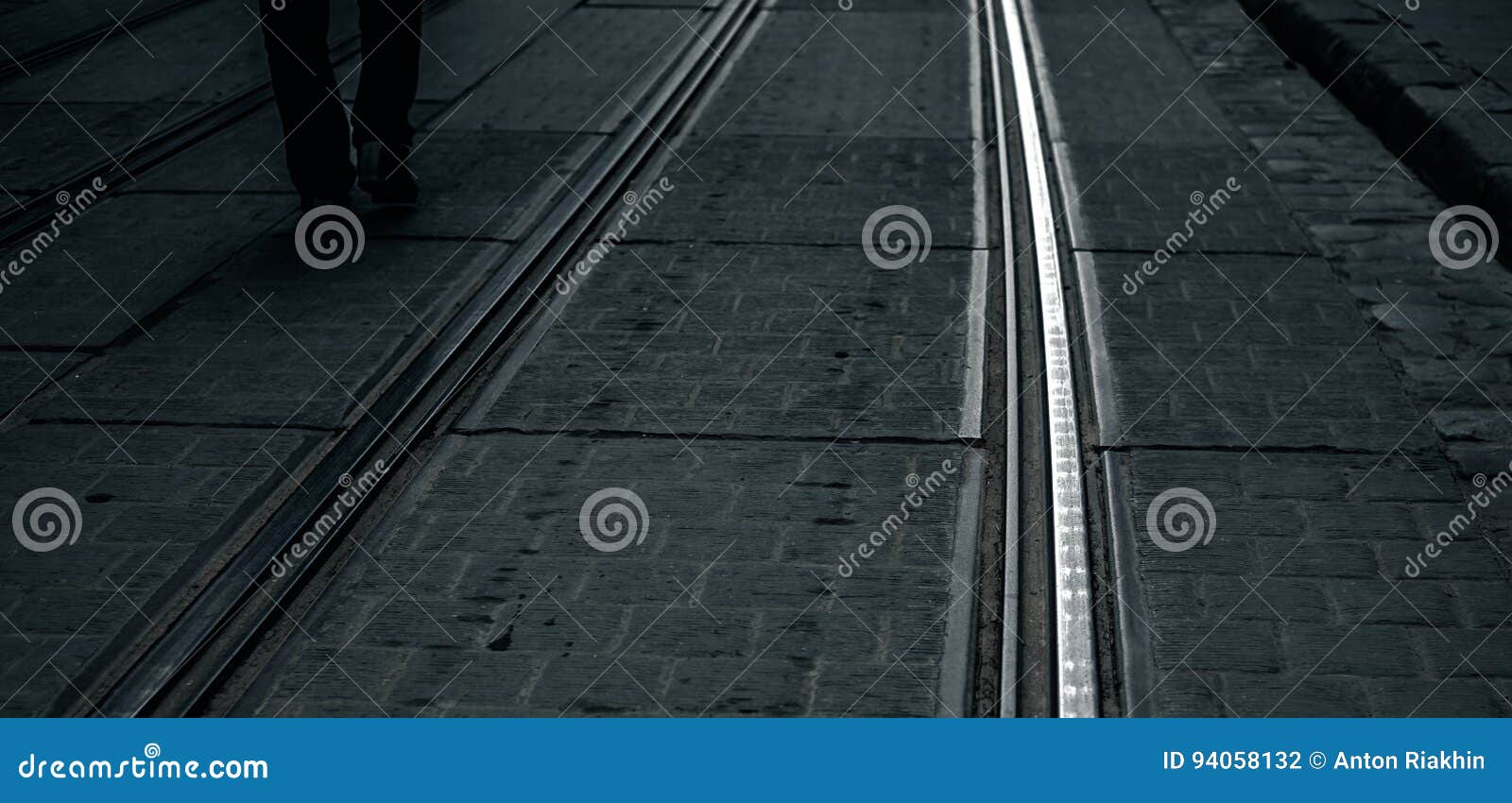 Rail and Tram Tracks, Dark Background Stock Photo - Image of abstract ...