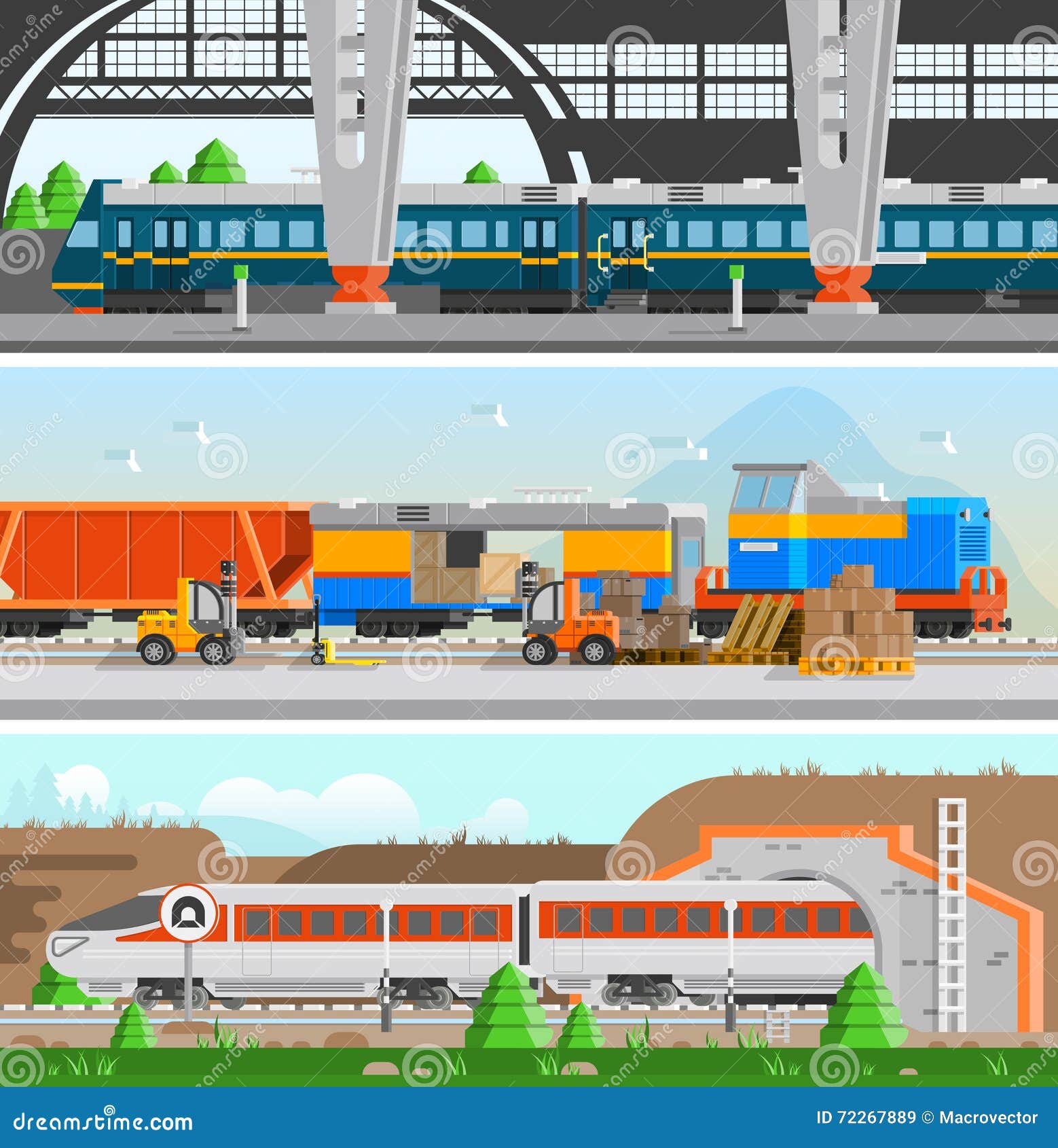 Banners Set Of Rail And Air Transport Vector Illustration ...