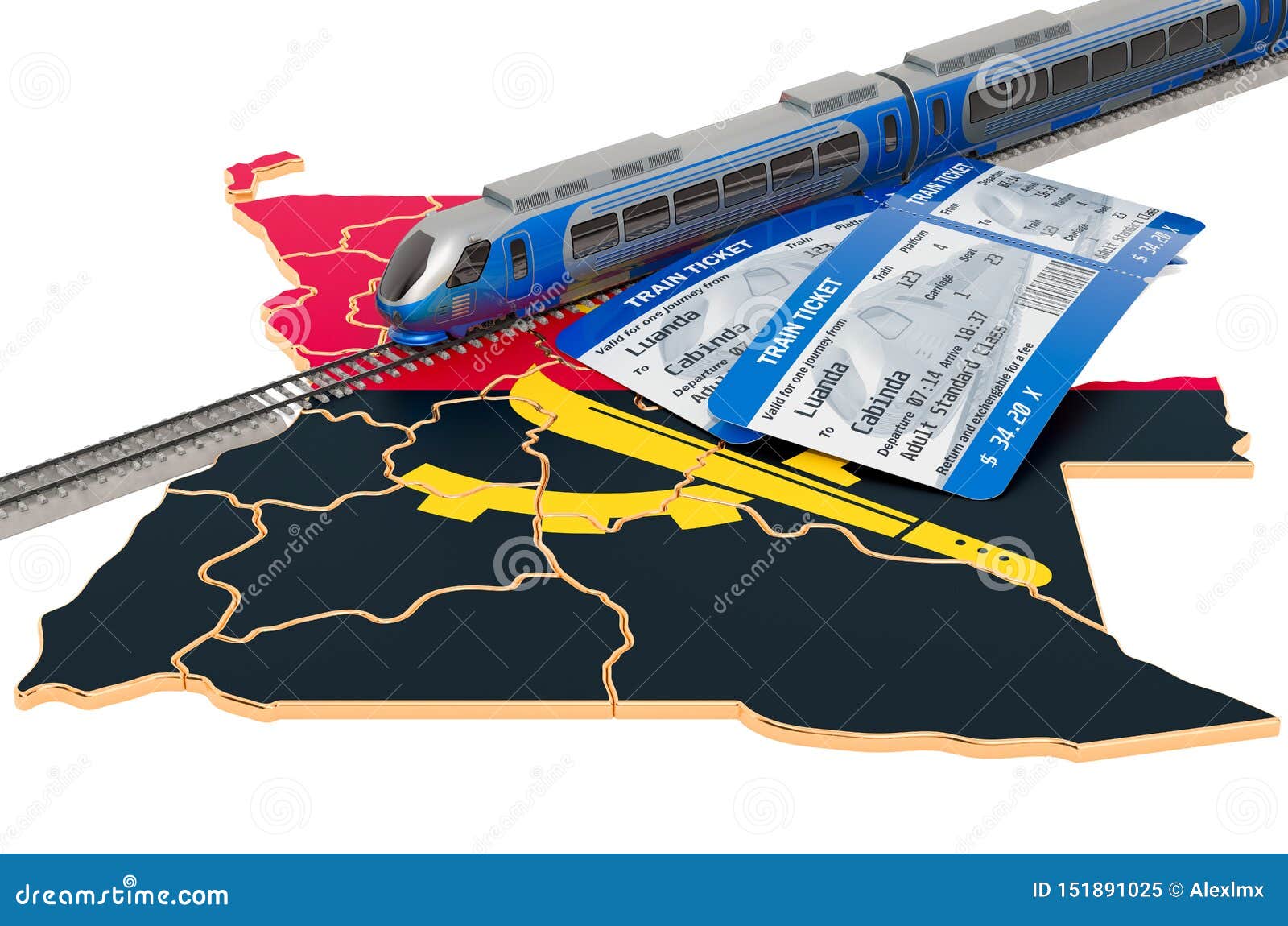 Rail Travel in Angola, Concept. 3D Rendering Stock Illustration ...