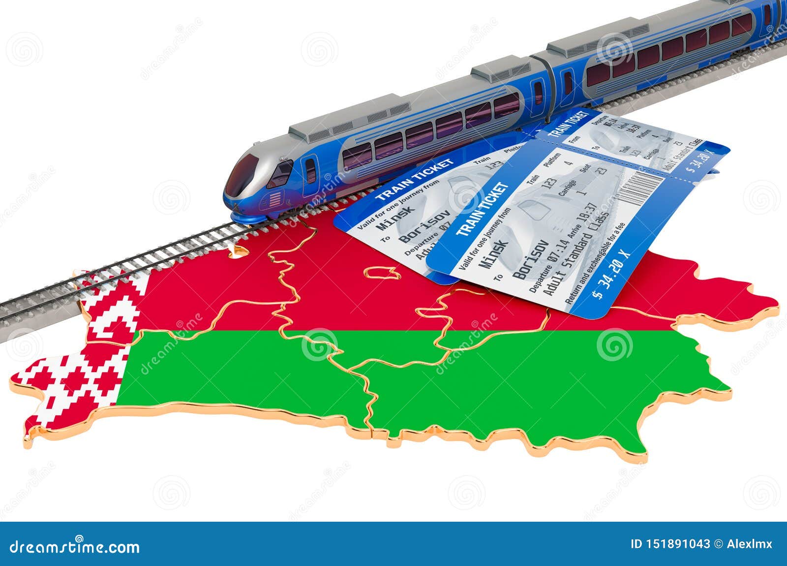 Rail Travel in Belarus, Concept. 3D Rendering Stock Illustration ...
