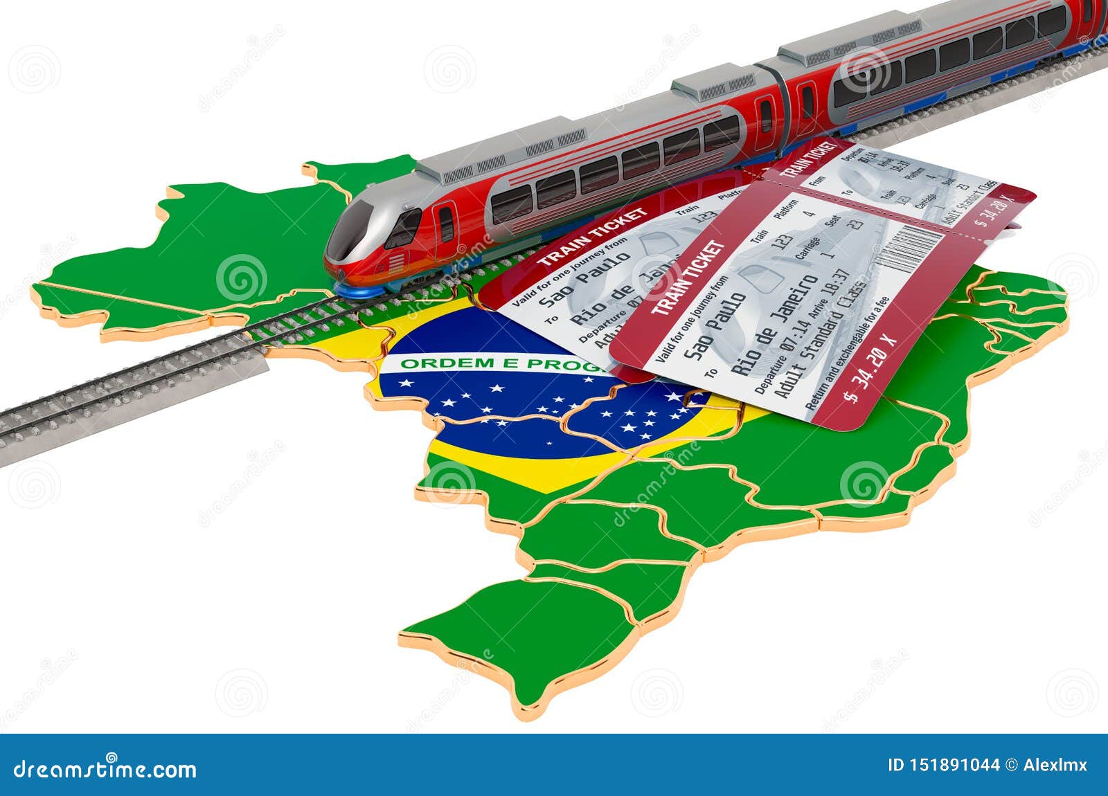 Rail Travel in Brazil, Concept. 3D Rendering Stock Illustration ...