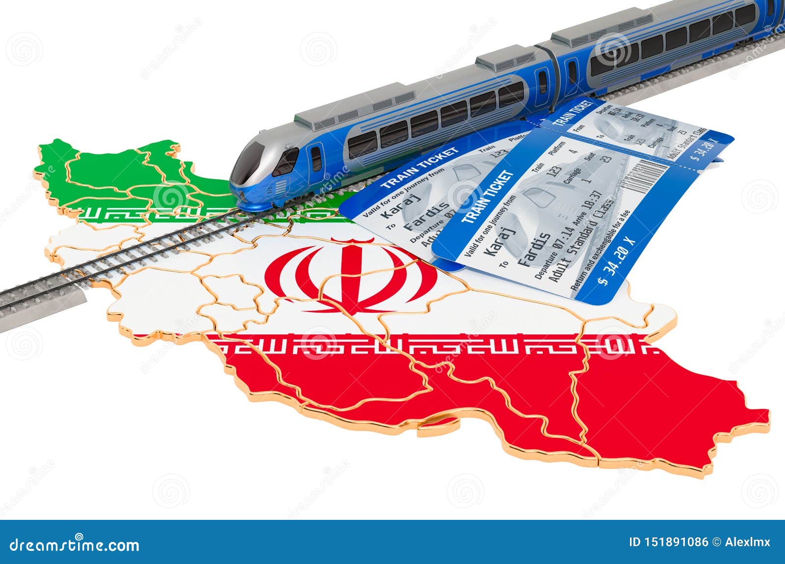 Rail Travel in Iran, Concept. 3D Rendering Stock Illustration ...