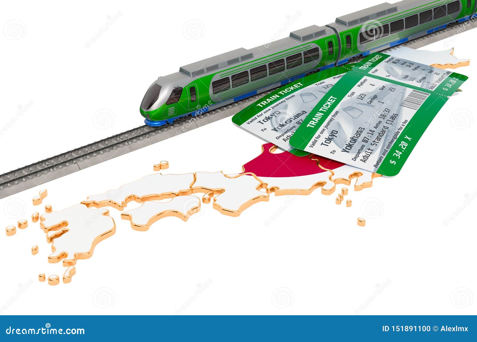 Rail Travel in Japan, Concept. 3D Rendering Stock Illustration ...