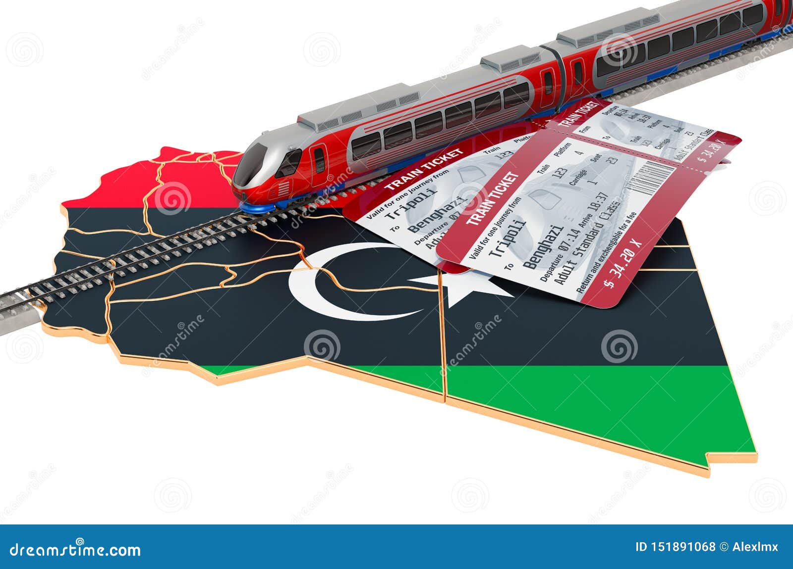 Rail Travel in Libya, Concept. 3D Rendering Stock Illustration ...