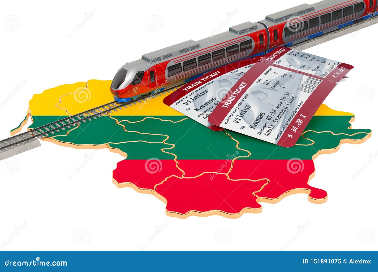 Rail Travel in Lithuania, Concept. 3D Rendering Stock Illustration ...