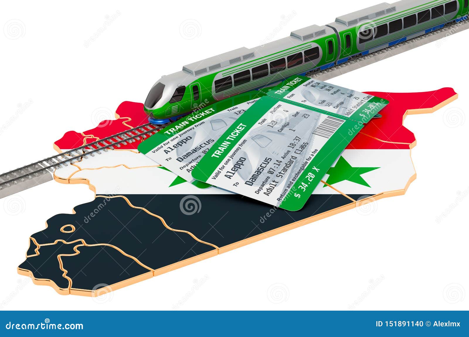 Rail Travel in Syria, Concept. 3D Rendering Stock Illustration ...