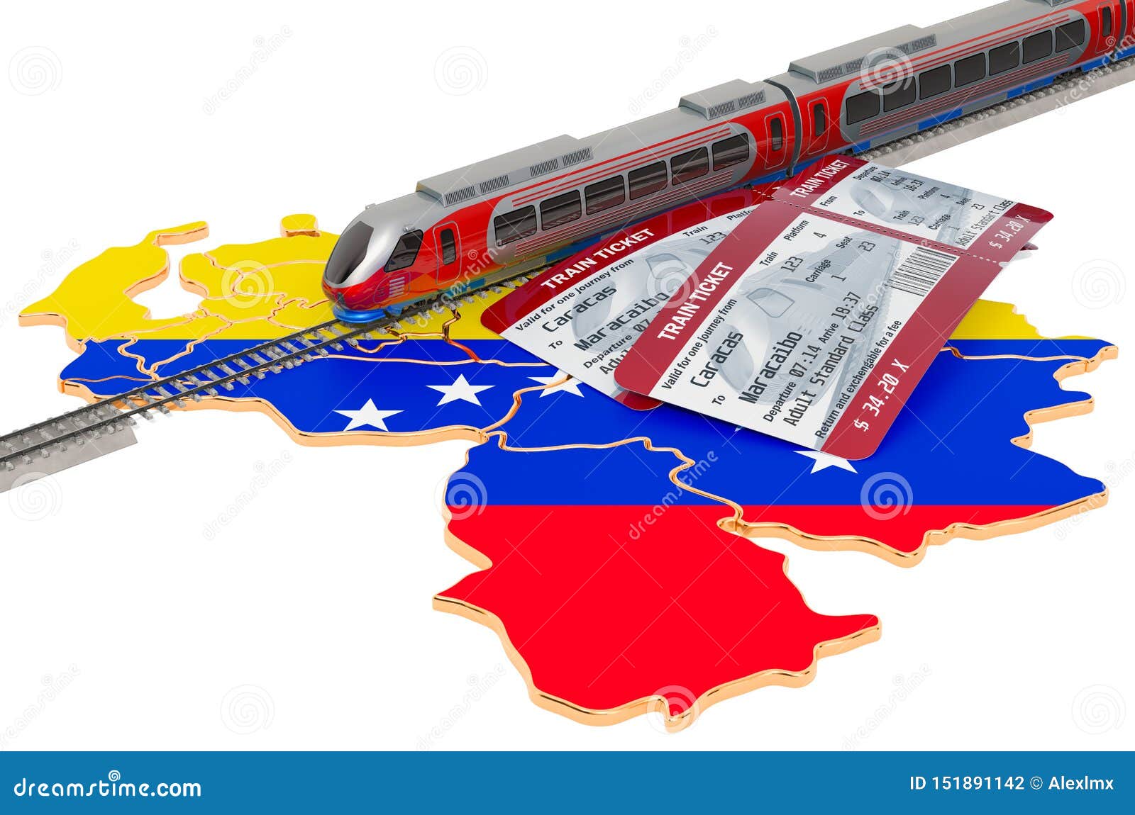 Rail Travel in Venezuela, Concept. 3D Rendering Stock Illustration ...
