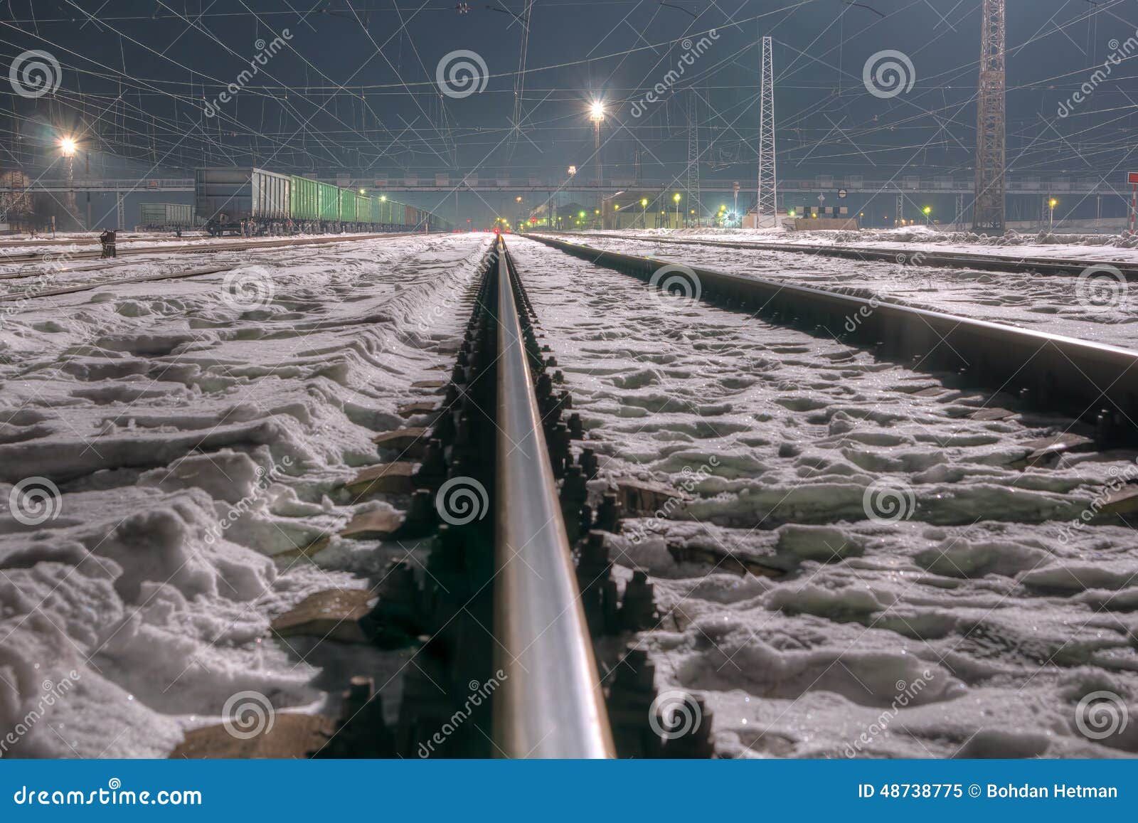 Rail way stock image. Image of night, perspective, road - 48738775