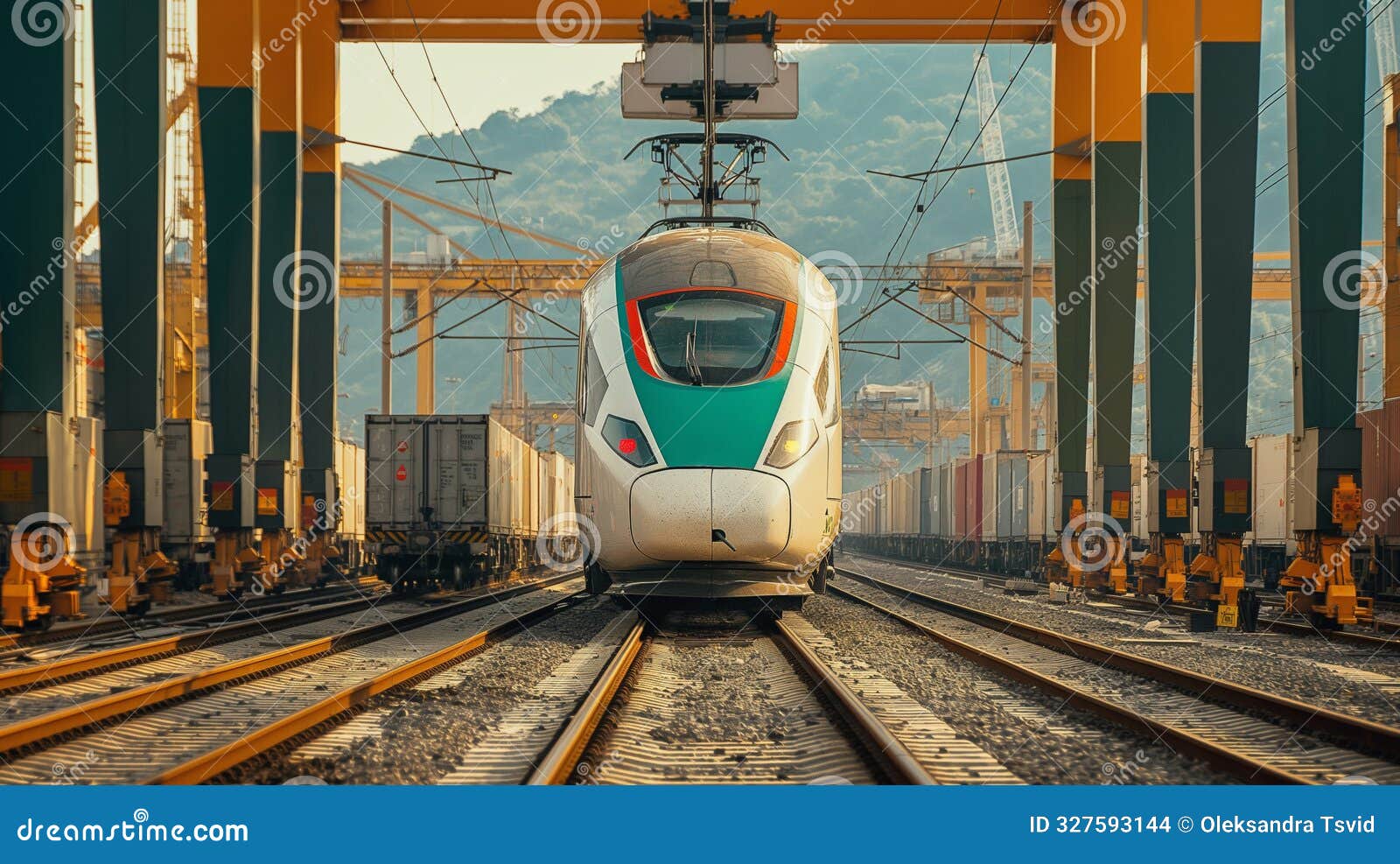 Rail Yard with Trains Carrying Freight Containers and Workers Loading ...