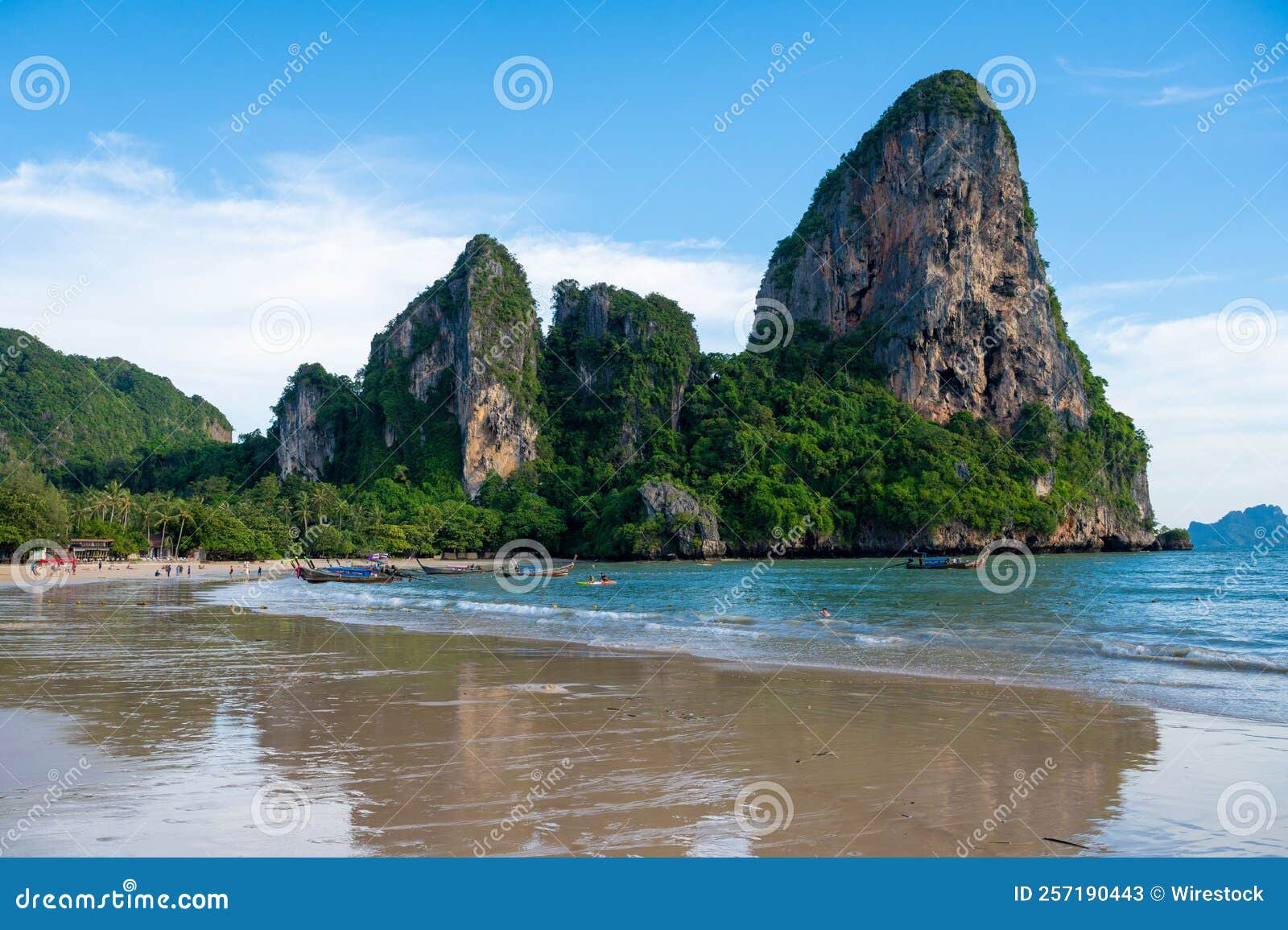 Railay Beach with Large Cliffs and Greenery Stock Image - Image of ...