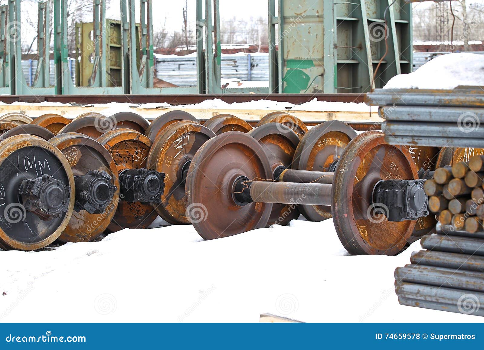 Railcar Wheels on the Axles Stock Photo - Image of mounting ...