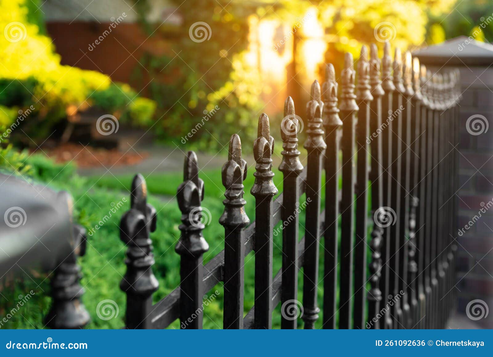 Railing of Beautiful Black Iron Fence Outdoors, Closeup Stock Photo ...