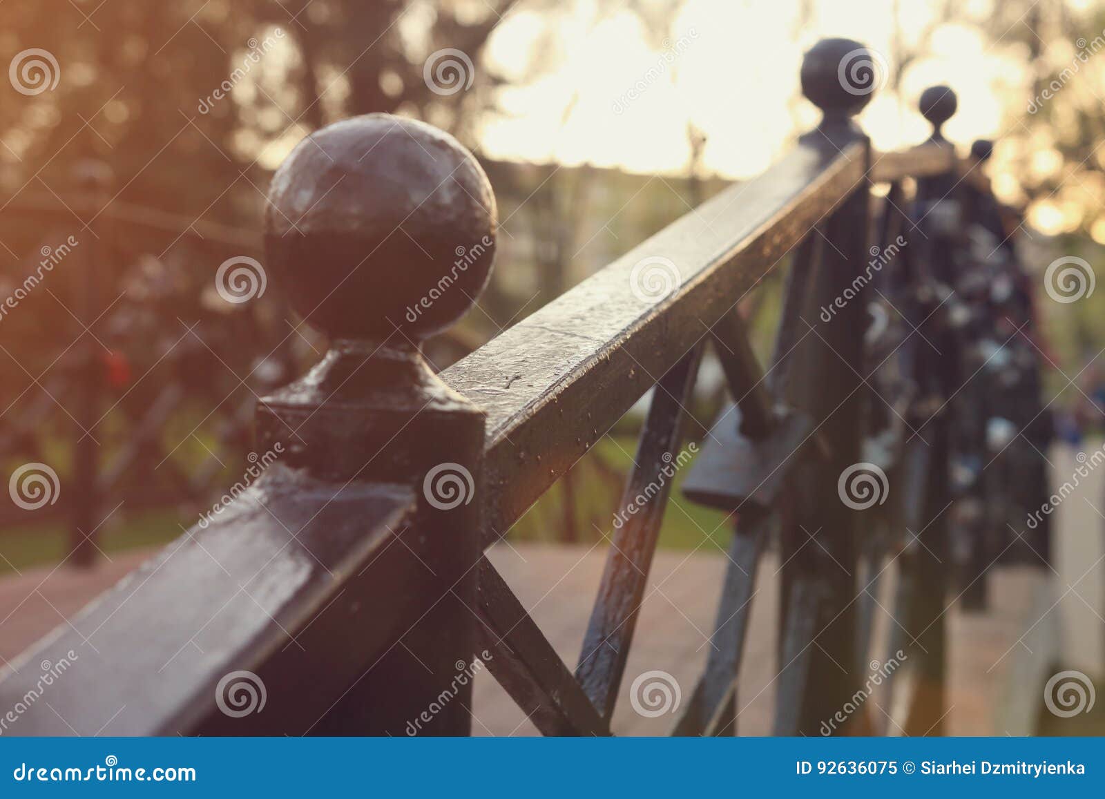 Railing Bridge Over the River Close-up with a Blurred Background Stock ...