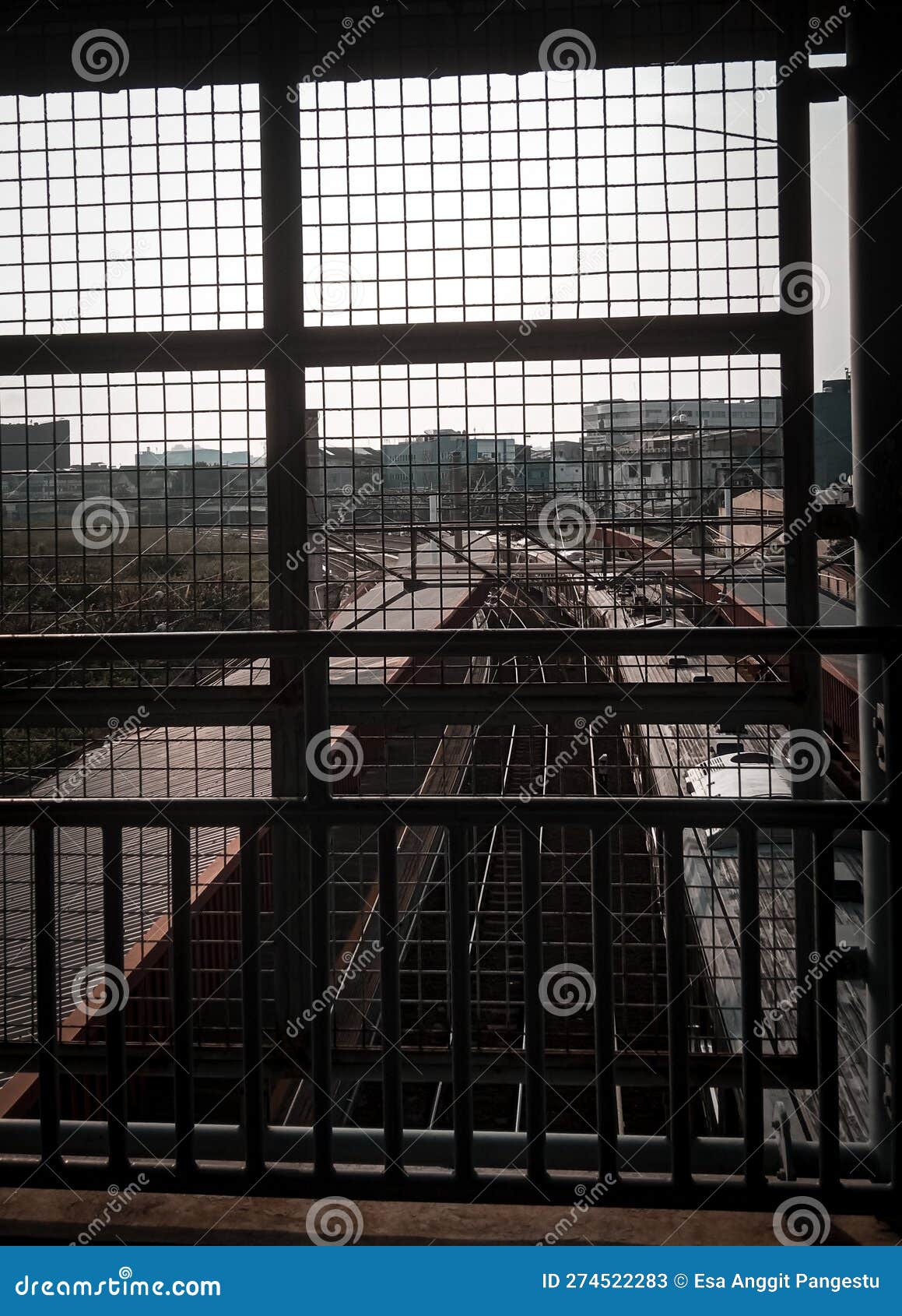 Railing of the Pedestrian Bridge Over the Train Station Stock Image ...