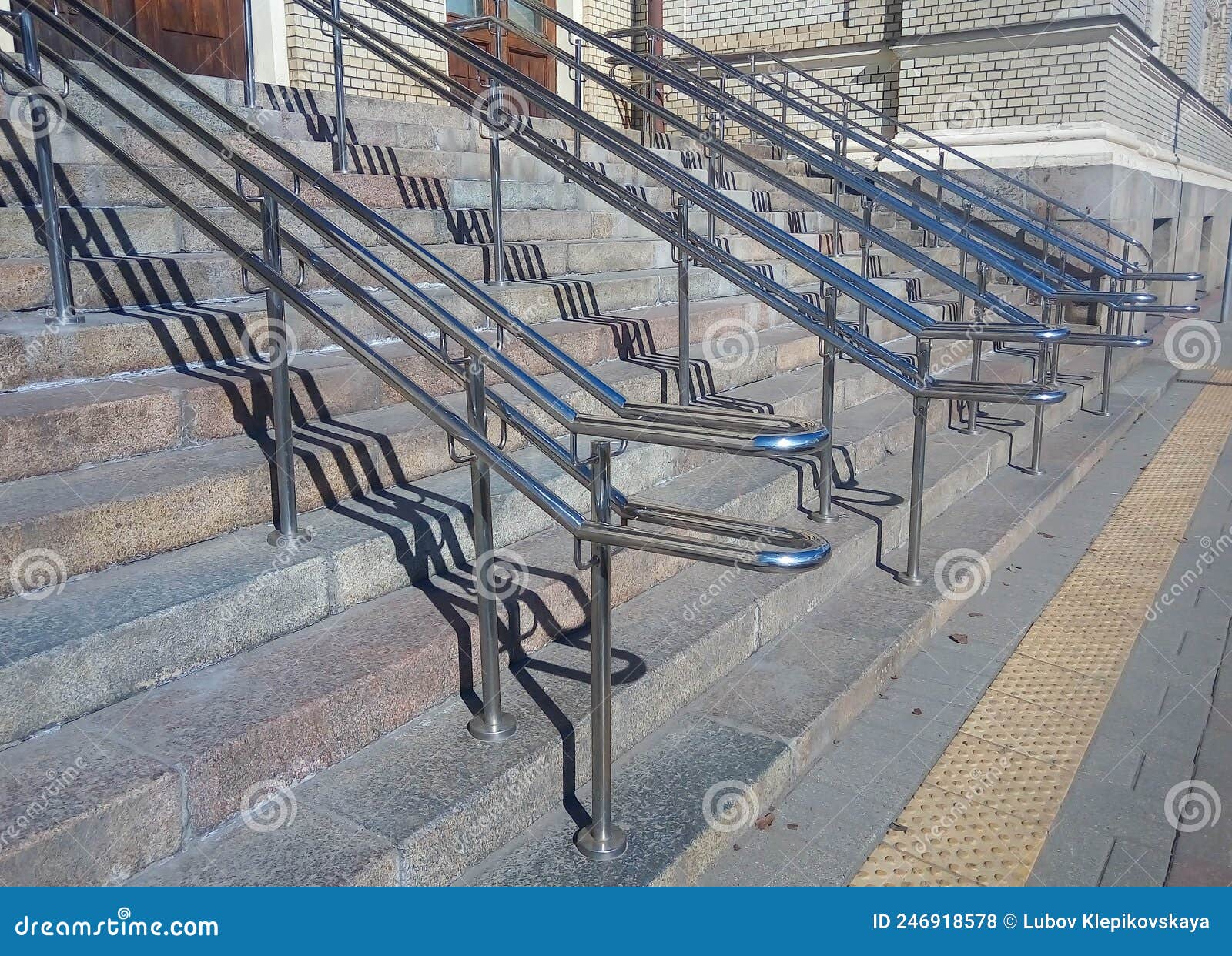 Railing Shadows on Steps of Modern Granite Staircase. Light and Shadow ...