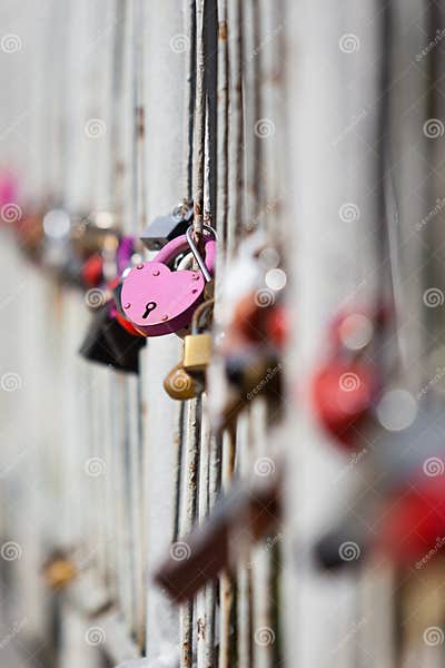 Railings with Hanging Locks Stock Photo - Image of culture, design ...