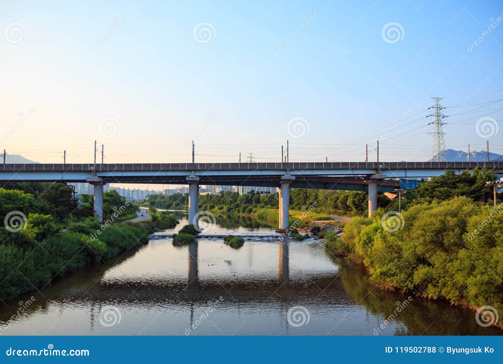 Raiload Bridge on the Little Stream Stock Photo - Image of architecture ...