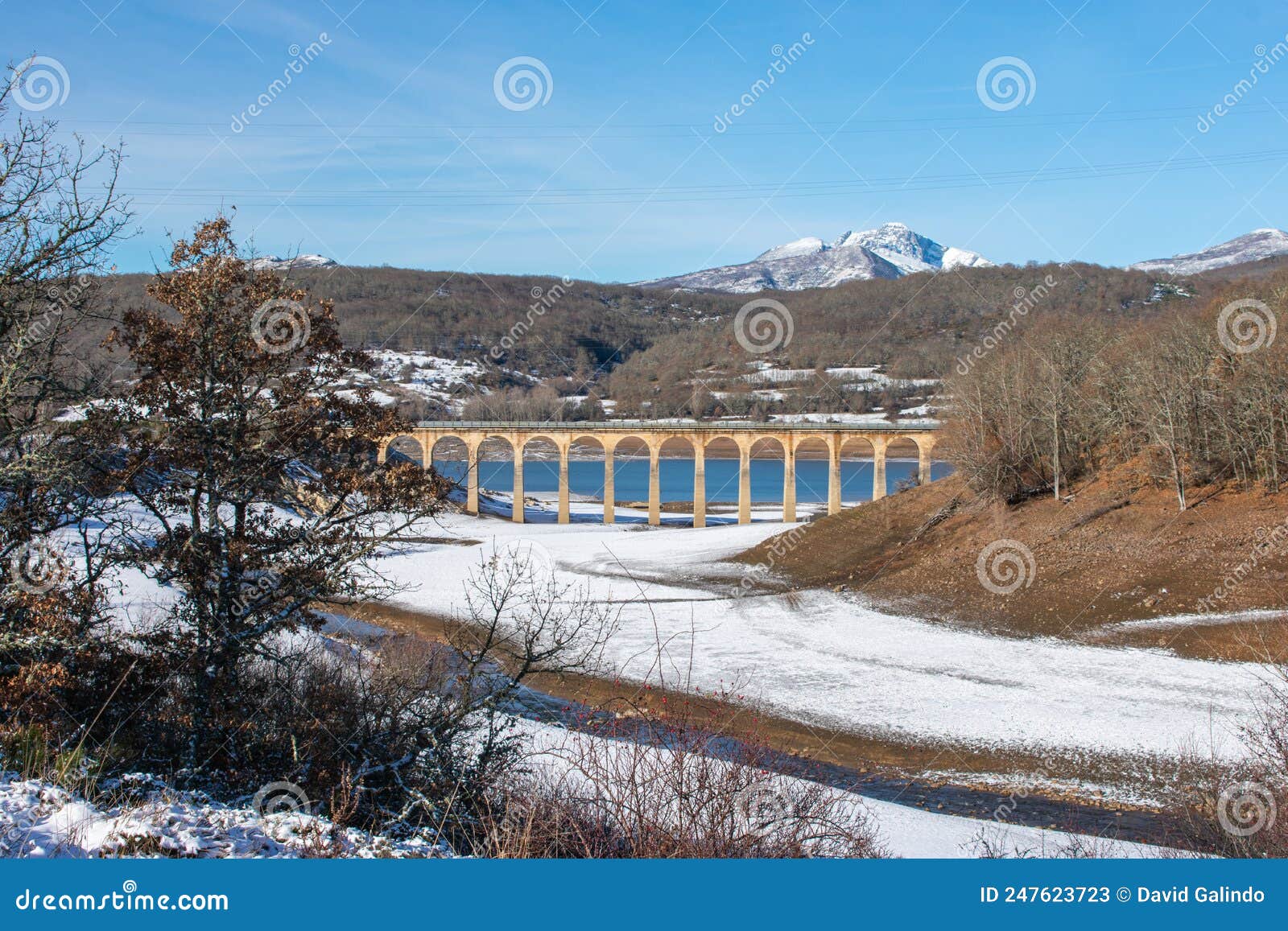 Railroad Bridge Across the Snowy Valley Stock Image - Image of movement ...