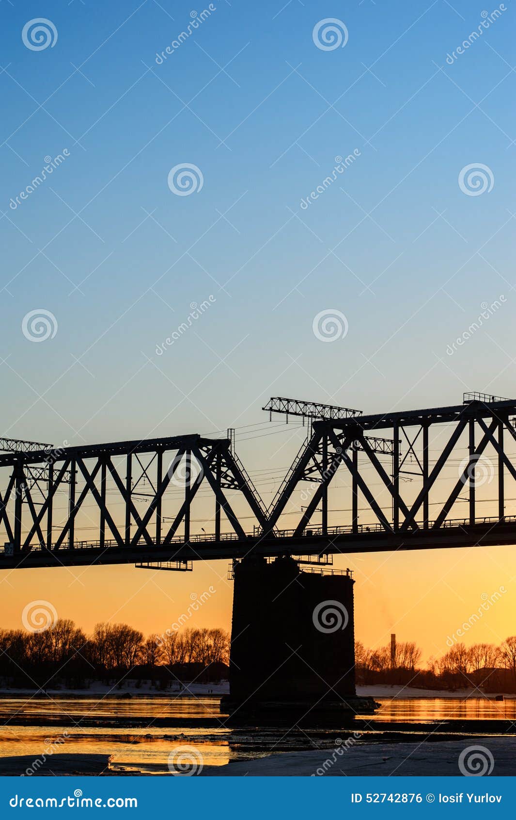 Railroad Bridge and Construction Site on River Bank Stock Photo - Image ...