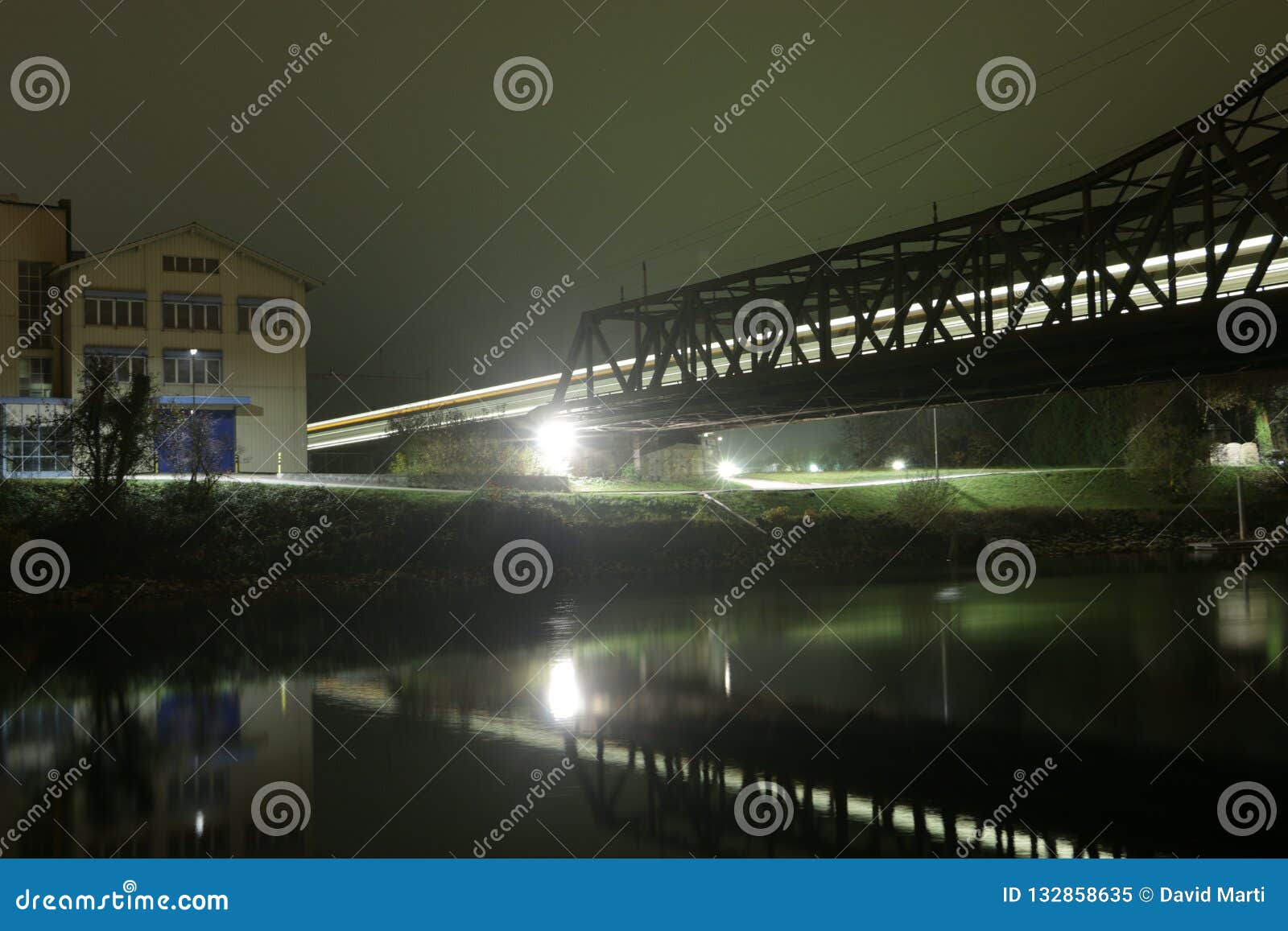 Railroad Bridge at Night stock image. Image of structural - 132858635