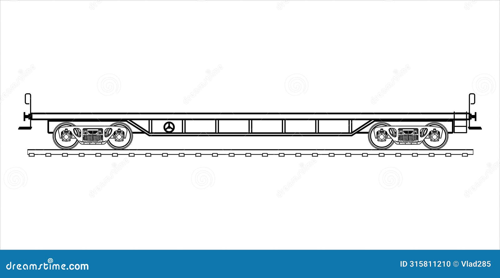 Railroad Cargo Flat Wagon - Outline Vector Illustration. Stock Vector ...