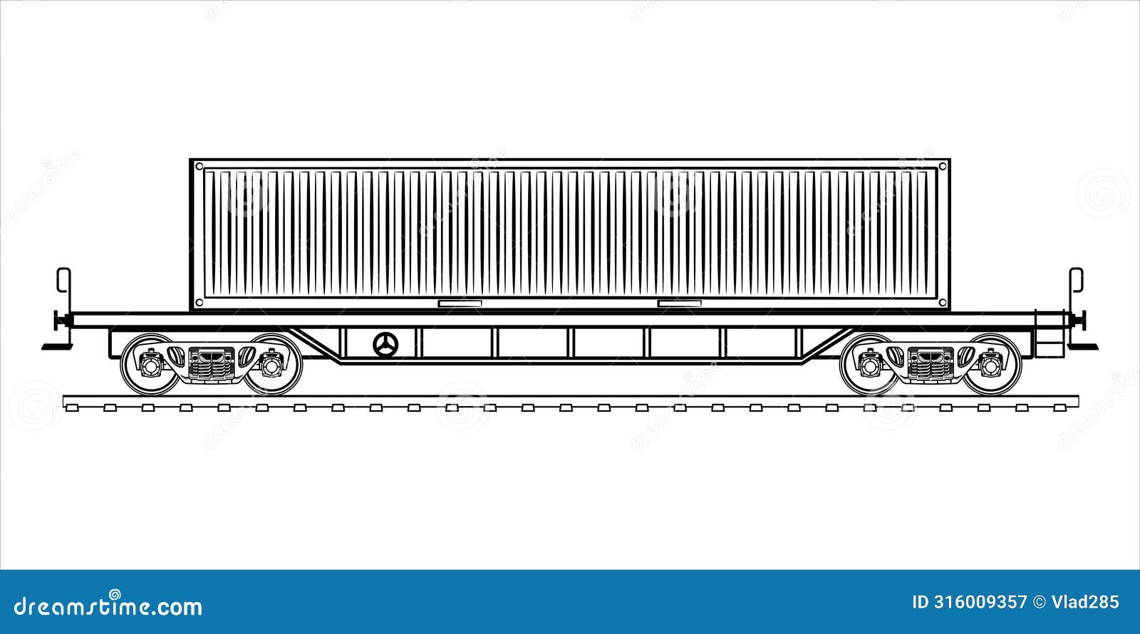Railroad Cargo Container Wagon - Outline Vector Illustration. Stock ...
