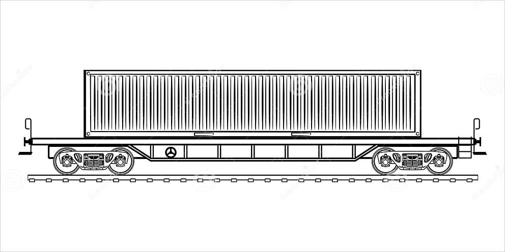 Railroad Cargo Container Wagon - Outline Vector Illustration. Stock ...