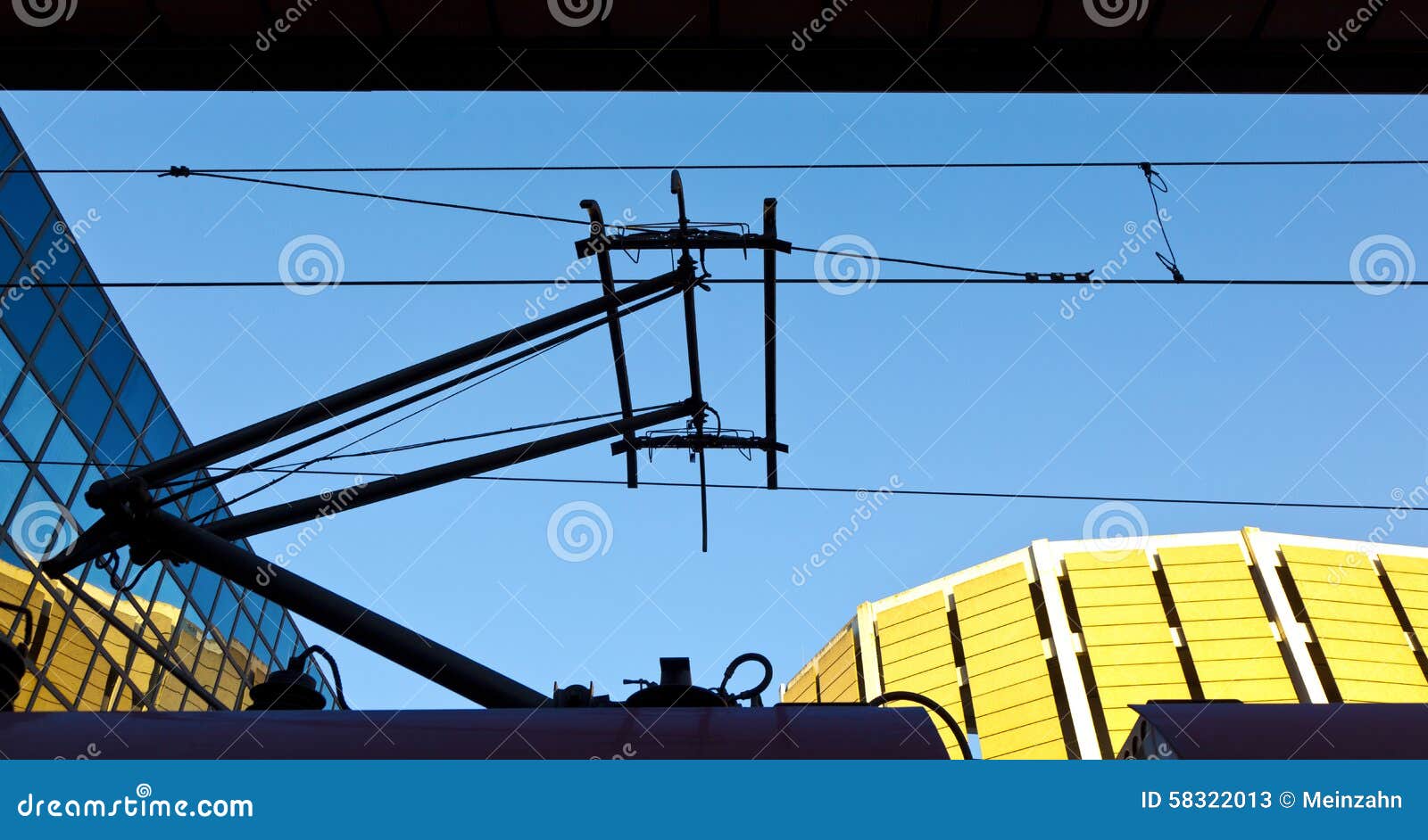 Railroad catenary stock image. Image of pantograph, line - 58322013