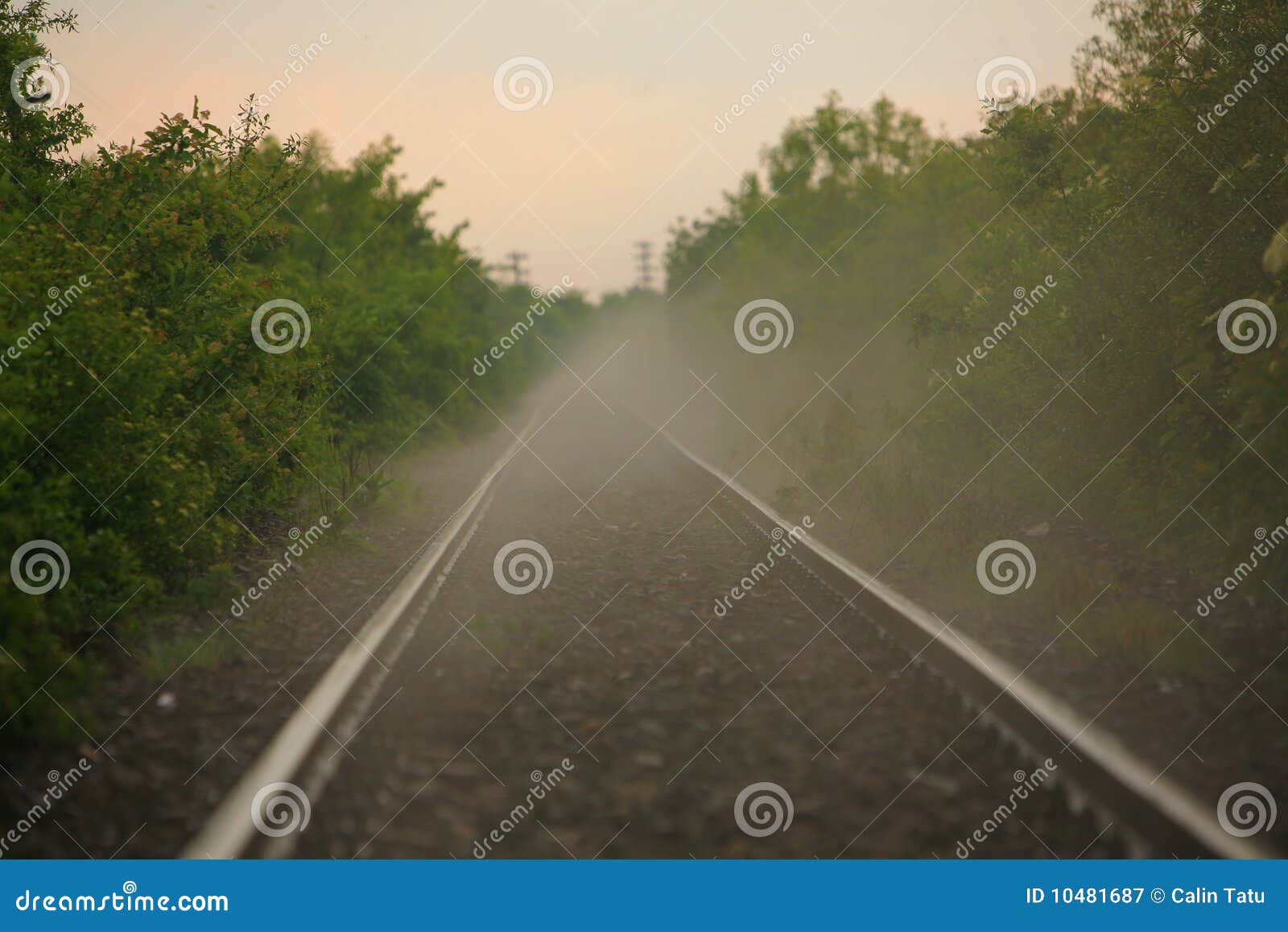 Railroad Covered with Mist, after Rain Stock Image - Image of railway ...