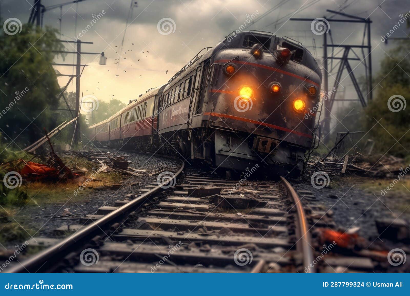 Railroad Crossing Accident: Derailed Train Crashes. AI Stock ...