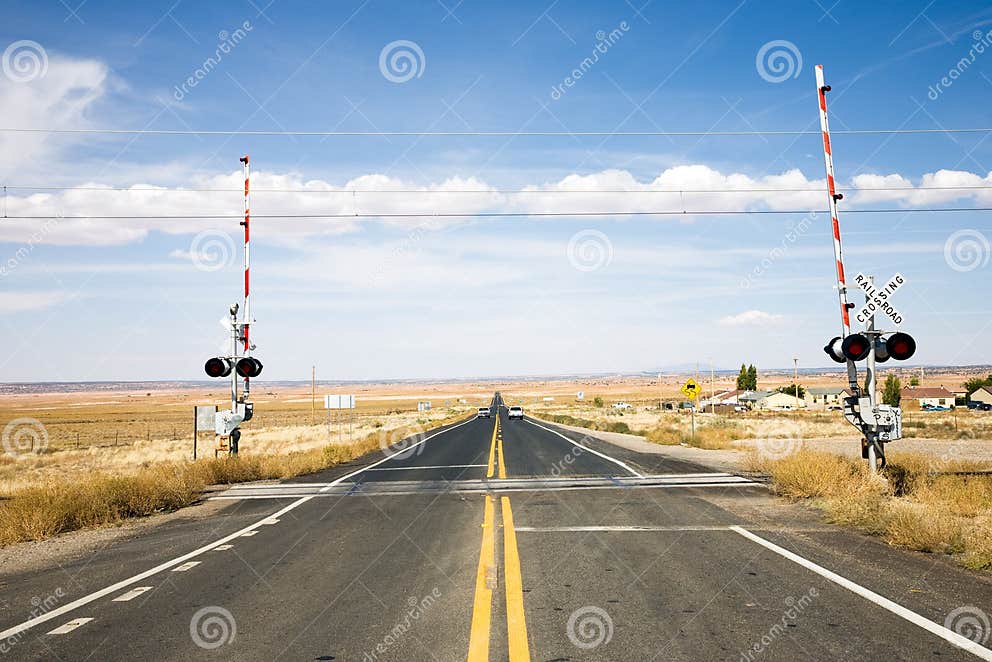 Railroad Crossing with Gates Stock Photo - Image of blue, landscape ...