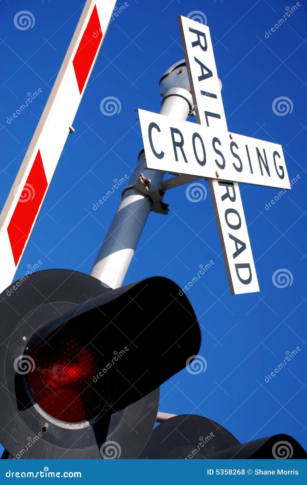 Railroad Crossing Guard and Lights Stock Photo - Image of post ...