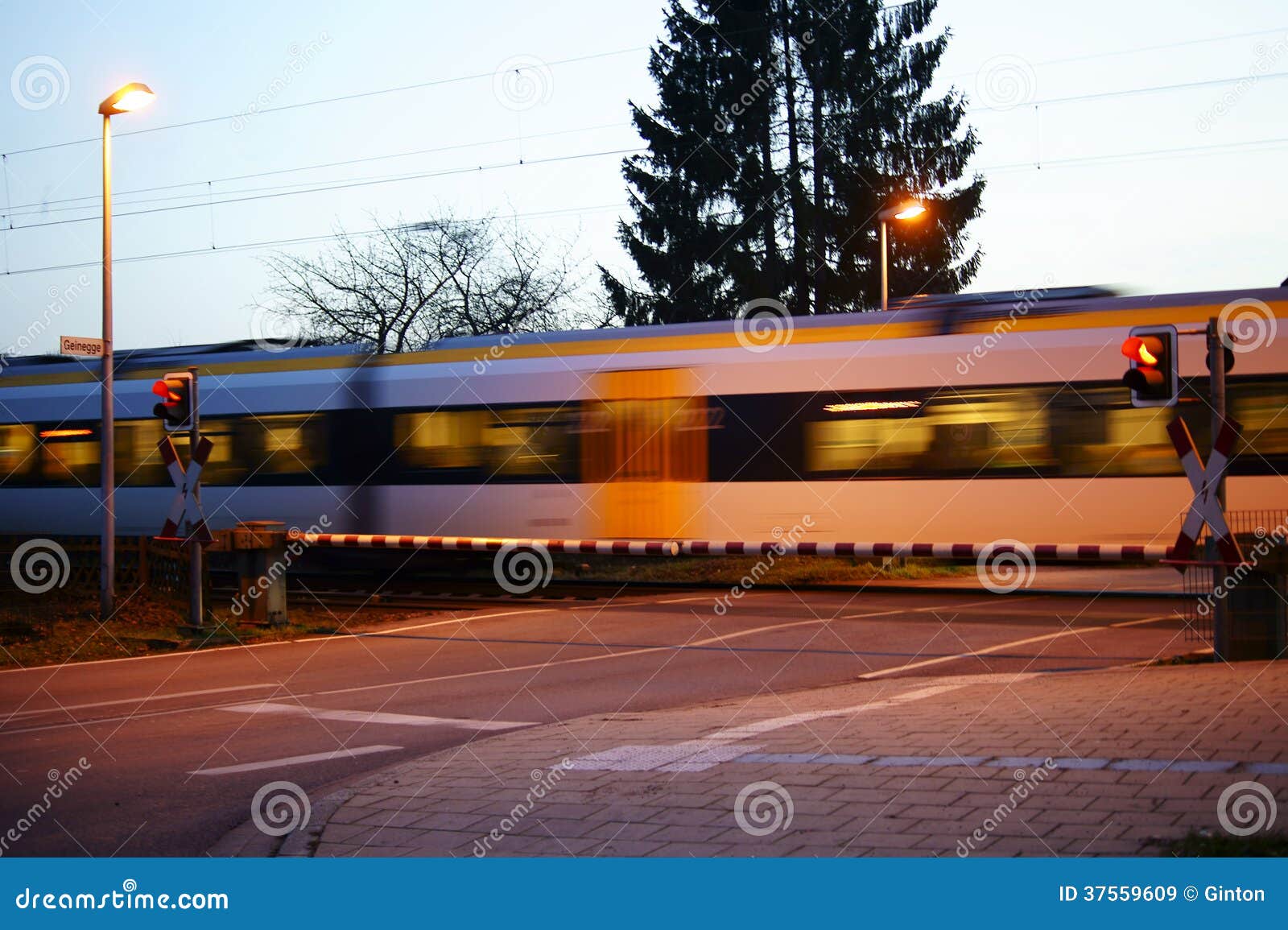 Railroad crossing at night stock image. Image of railroad - 37559609