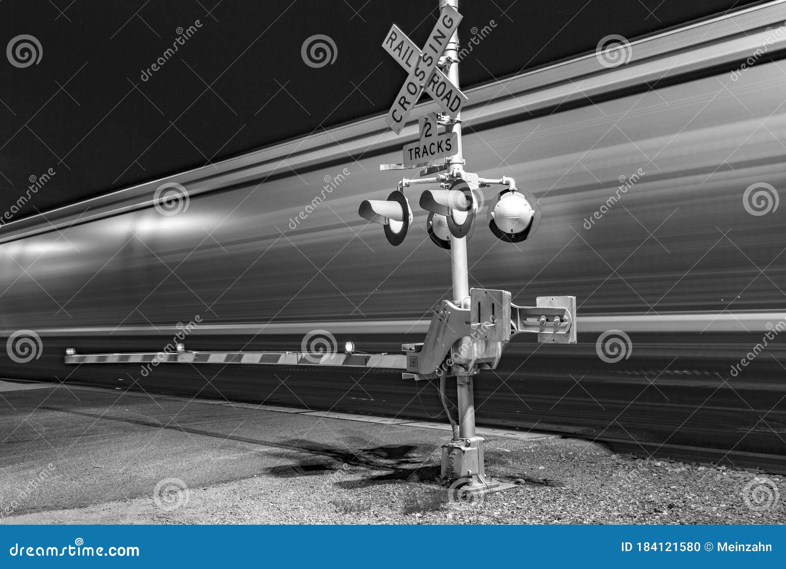 Railroad Crossing by Night with Sign Stock Photo - Image of electrical ...