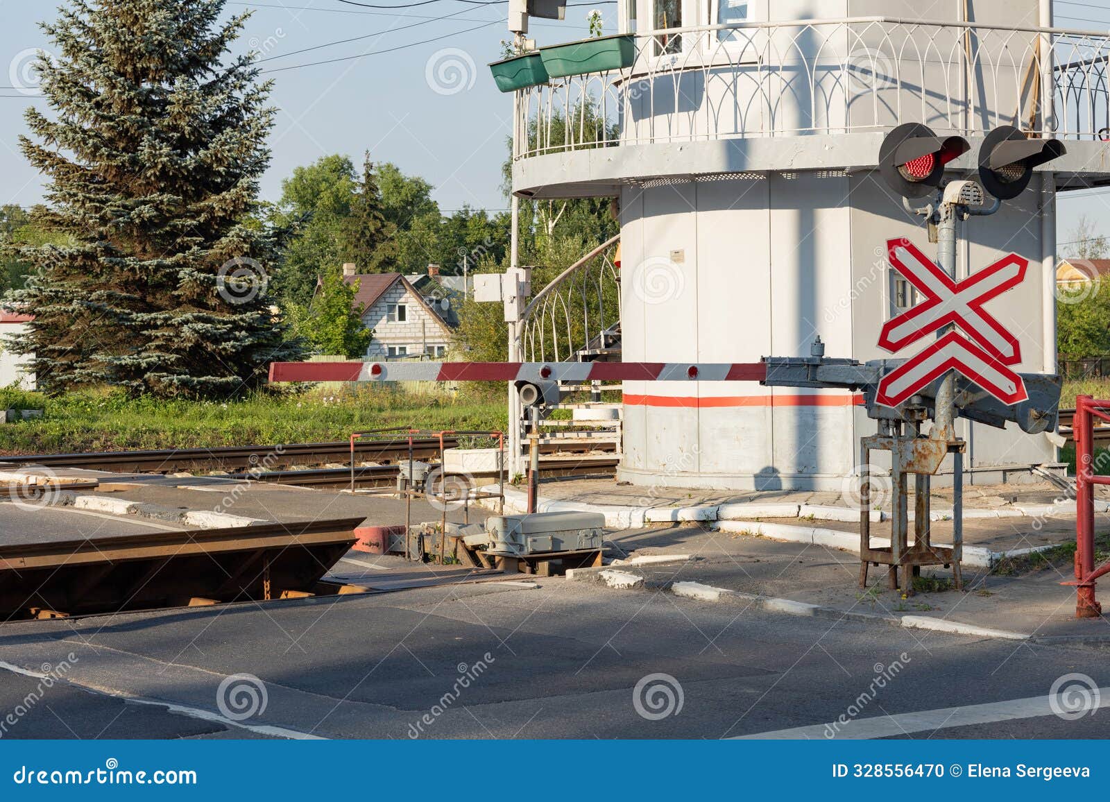 Automatic Railroad Crossing And Traffic Light.Rail Joint. Royalty-Free ...