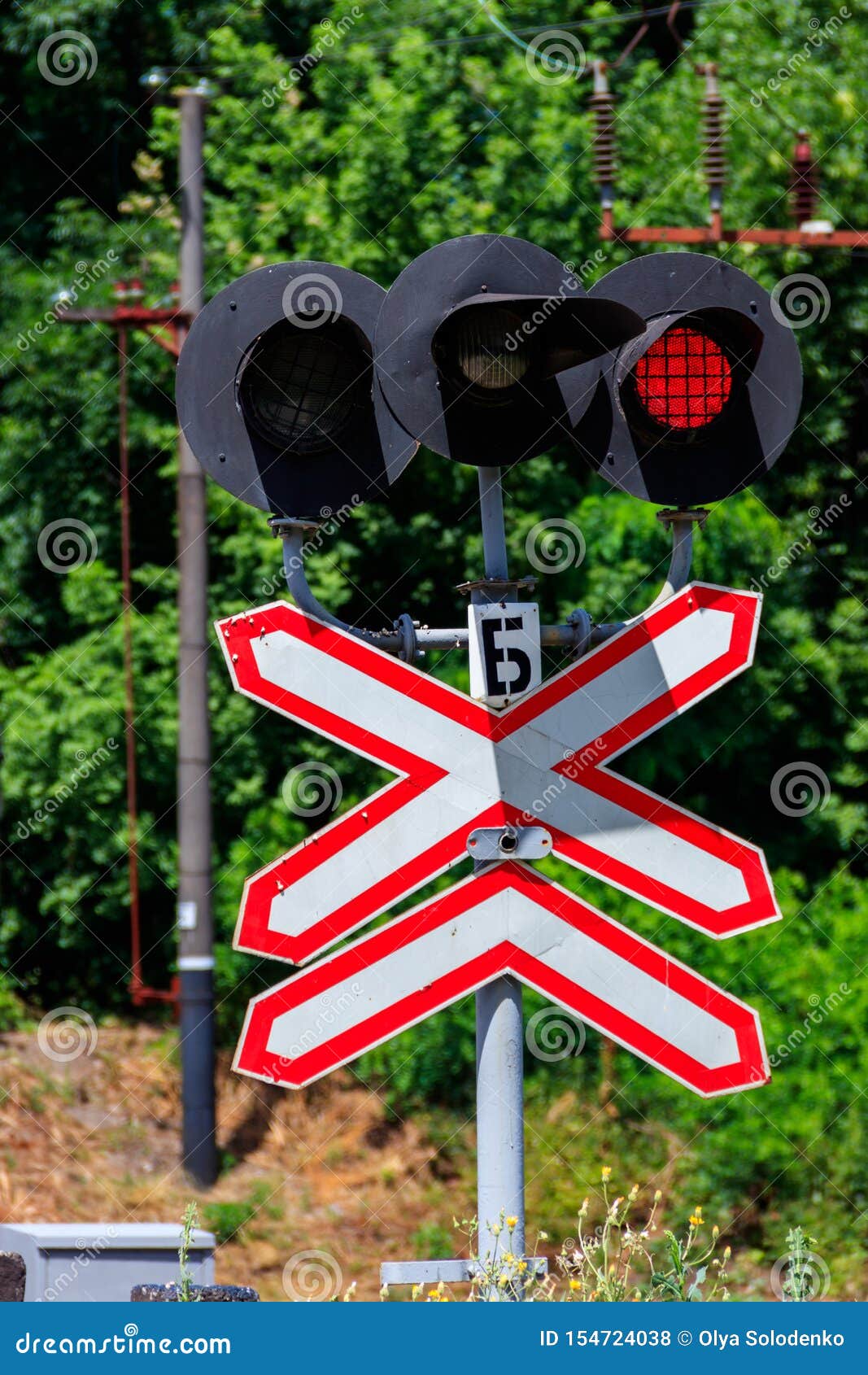 Railroad Crossing Sign with Blinking Red Lights of Semaphore Stock ...