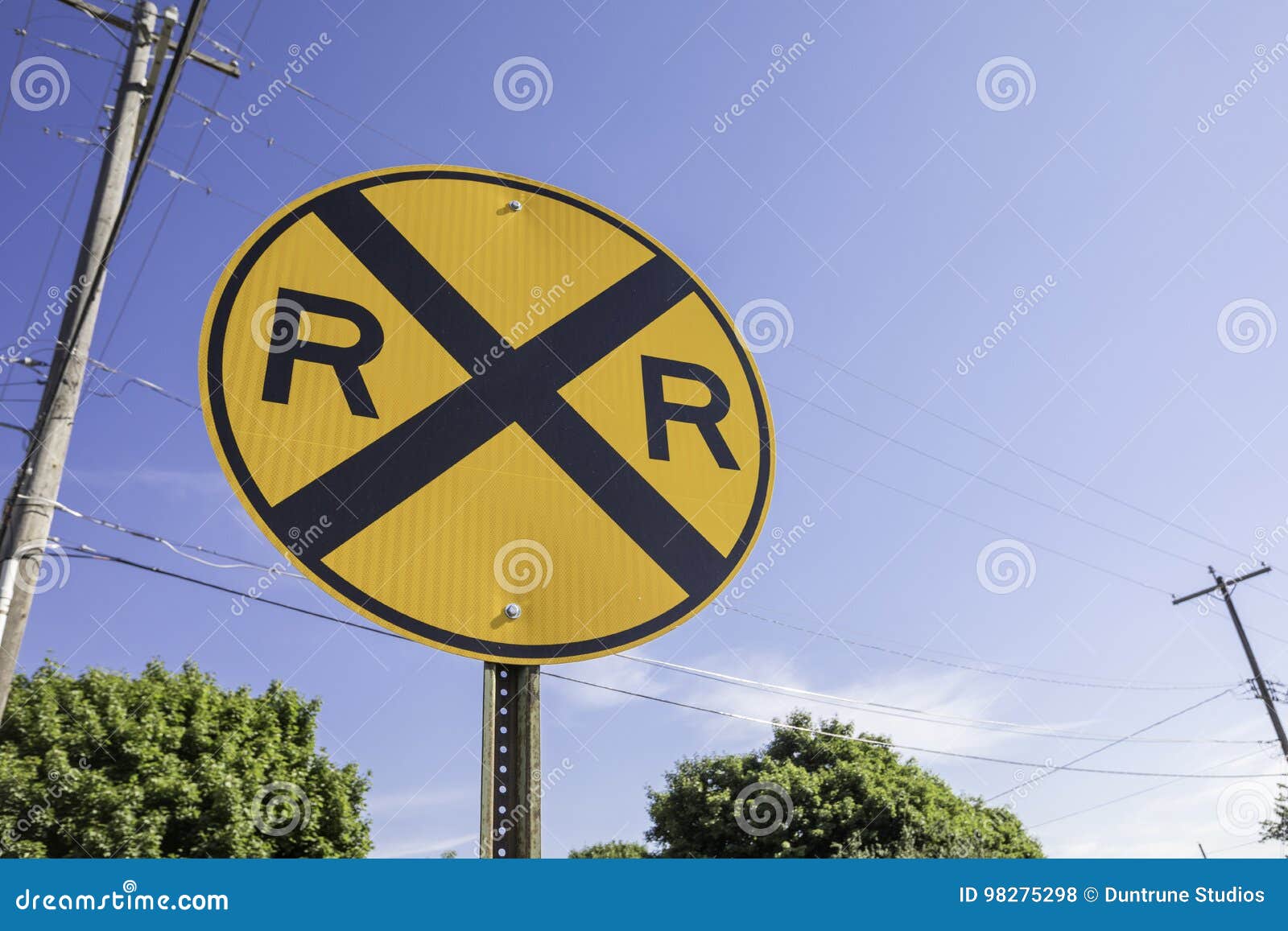 Railroad Crossing Sign stock photo. Image of safety, circle - 98275298