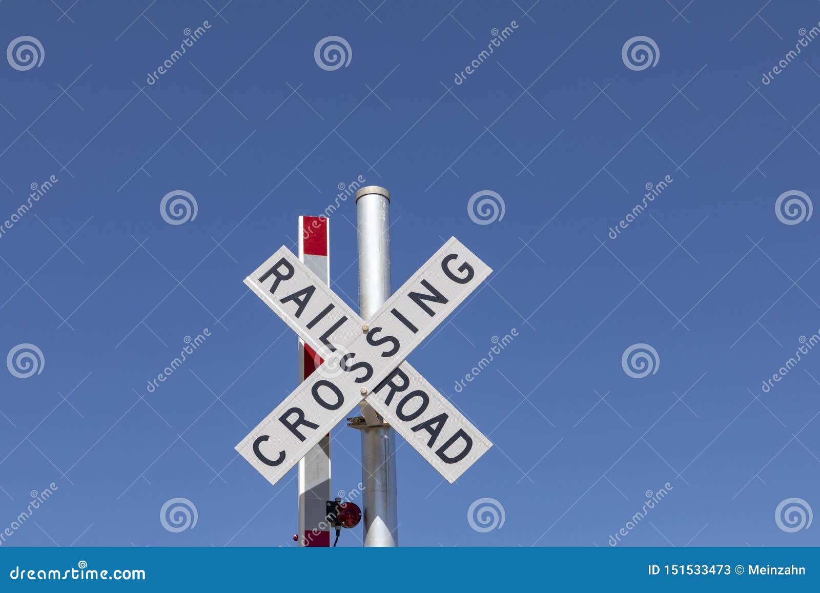 Railroad Crossing Sign Under Blue Sky Stock Image - Image of train ...