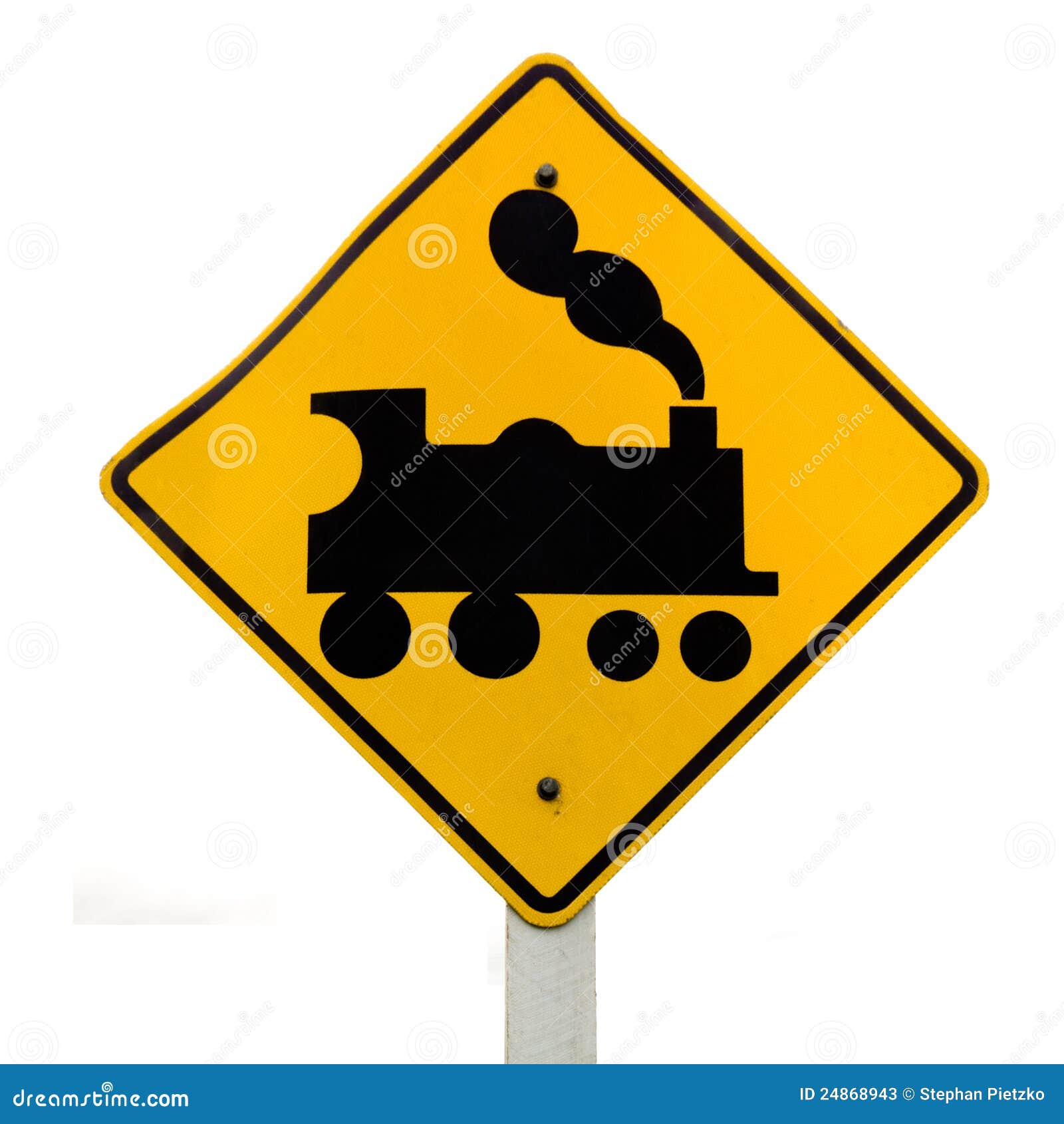 Railroad Crossing, Steam Engine Roadsign on White Stock Image - Image ...