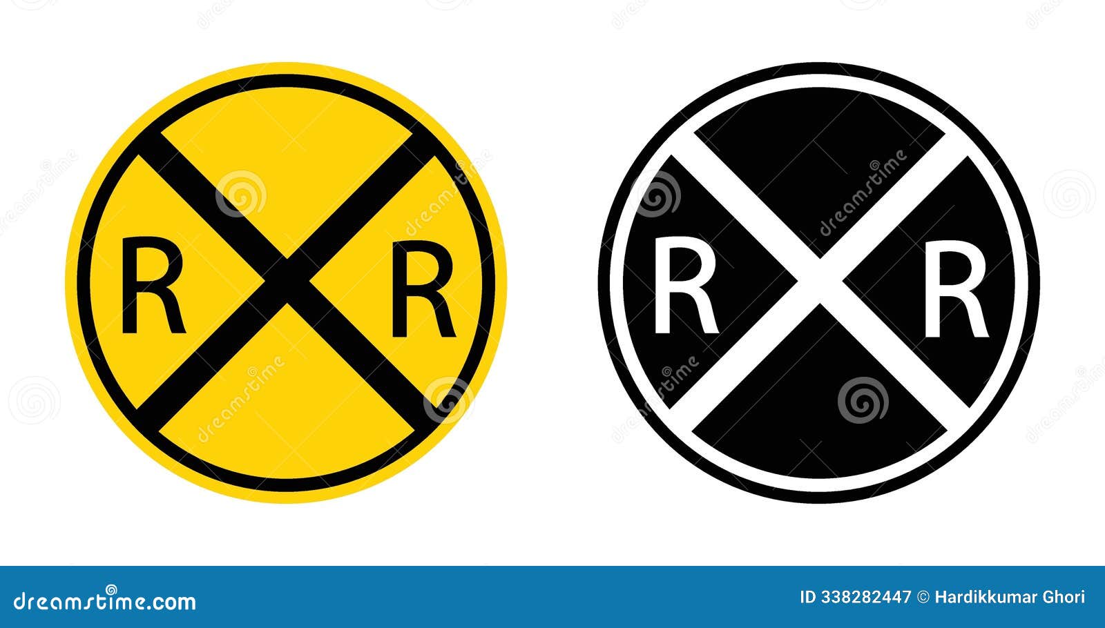Railroad Crossing Vector Sign Set in Black and White Outlines Stock ...
