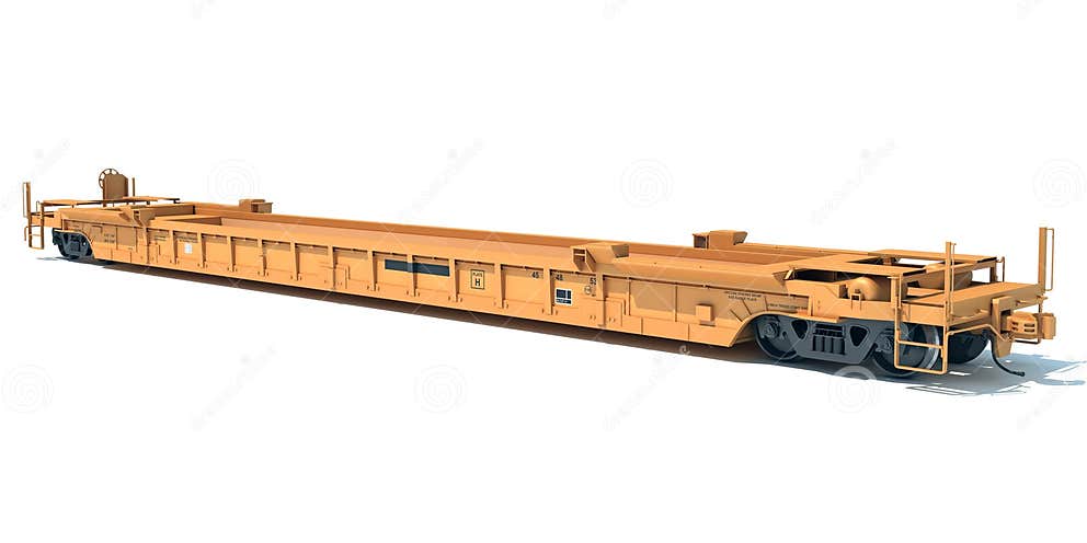 Railroad Double Stack Car 3D Rendering on White Background Stock ...