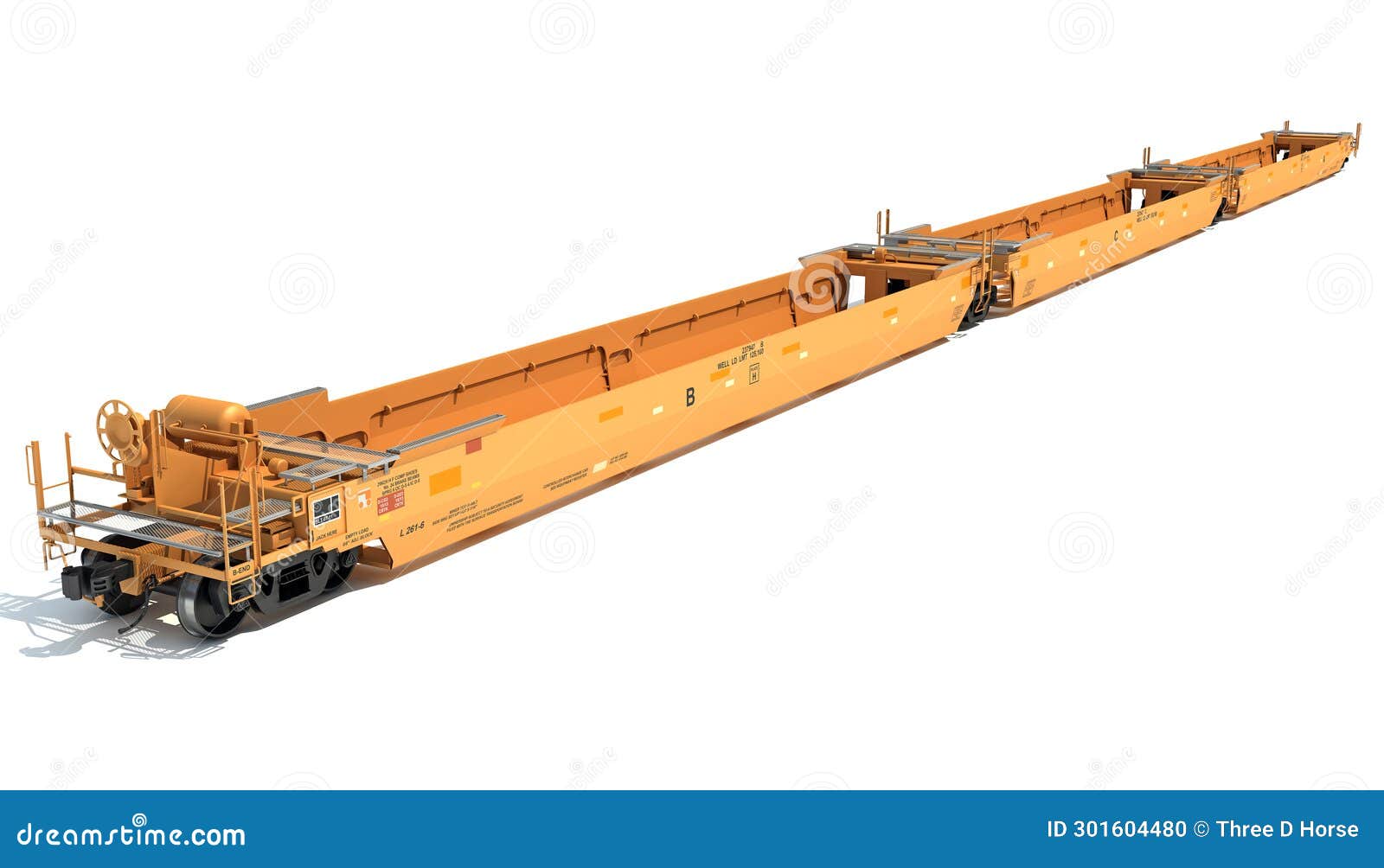 Railroad Double Stack Car 3D Rendering on White Background Stock ...