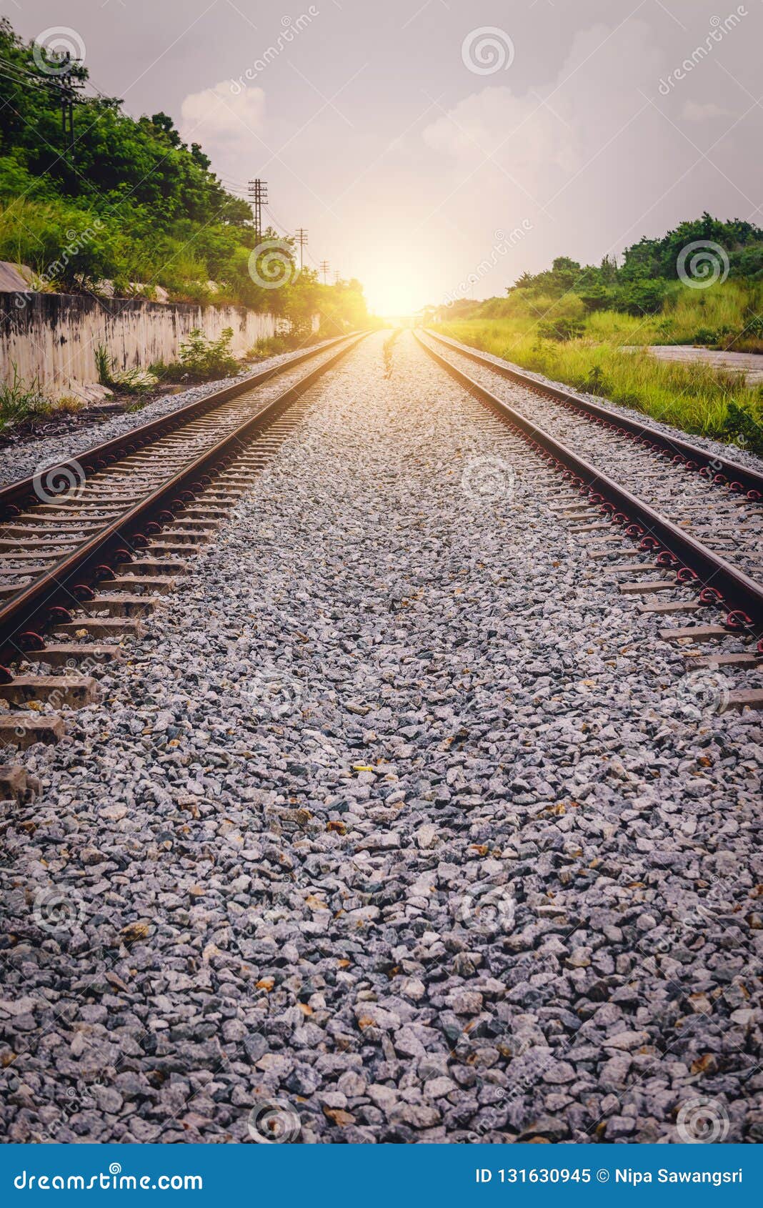 Railroad Double Tracks in the Setting Sun in Chonburi, Stock Image ...