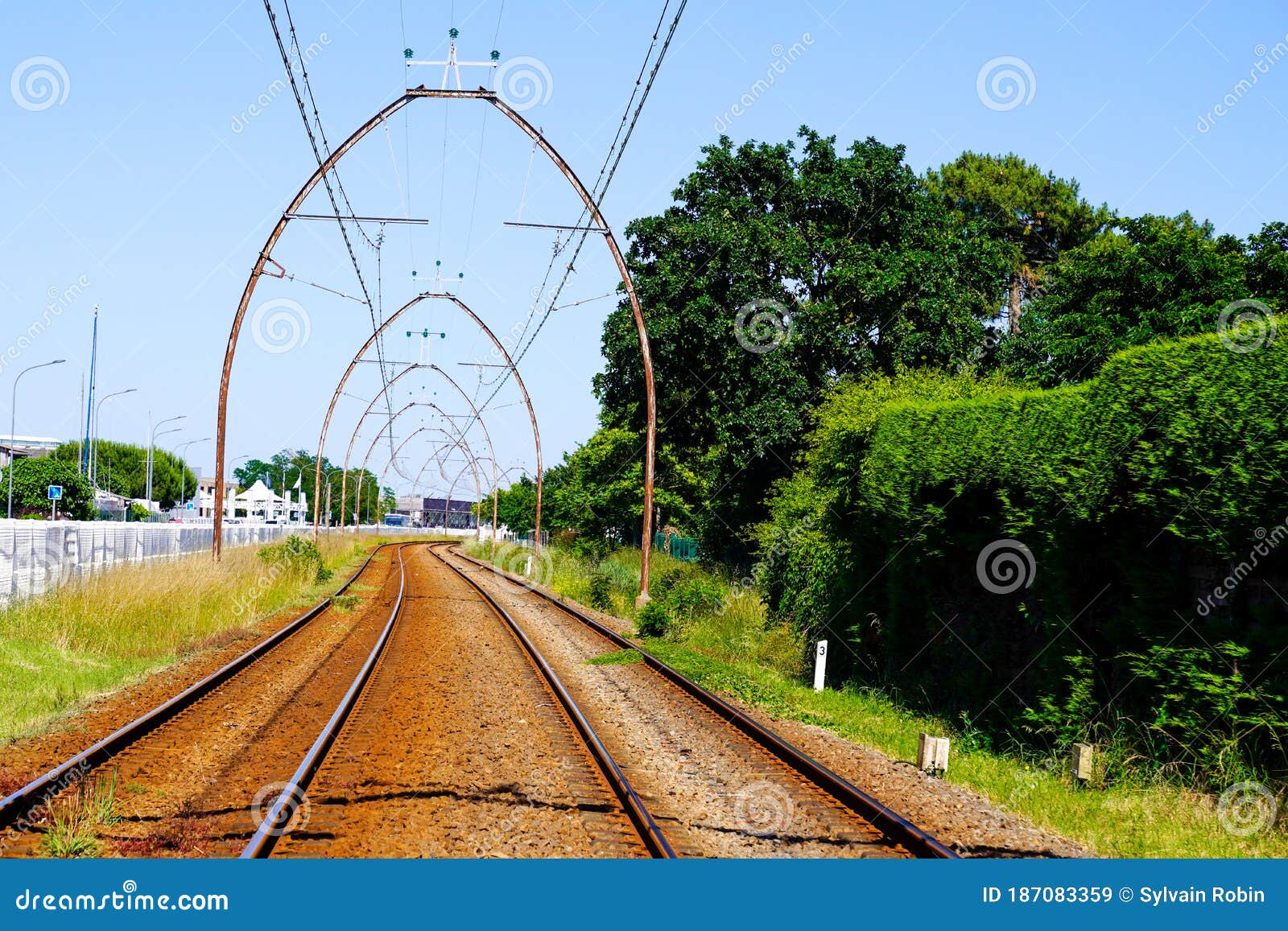 Railroad with Electric Arch for Train Track Stock Image - Image of ...