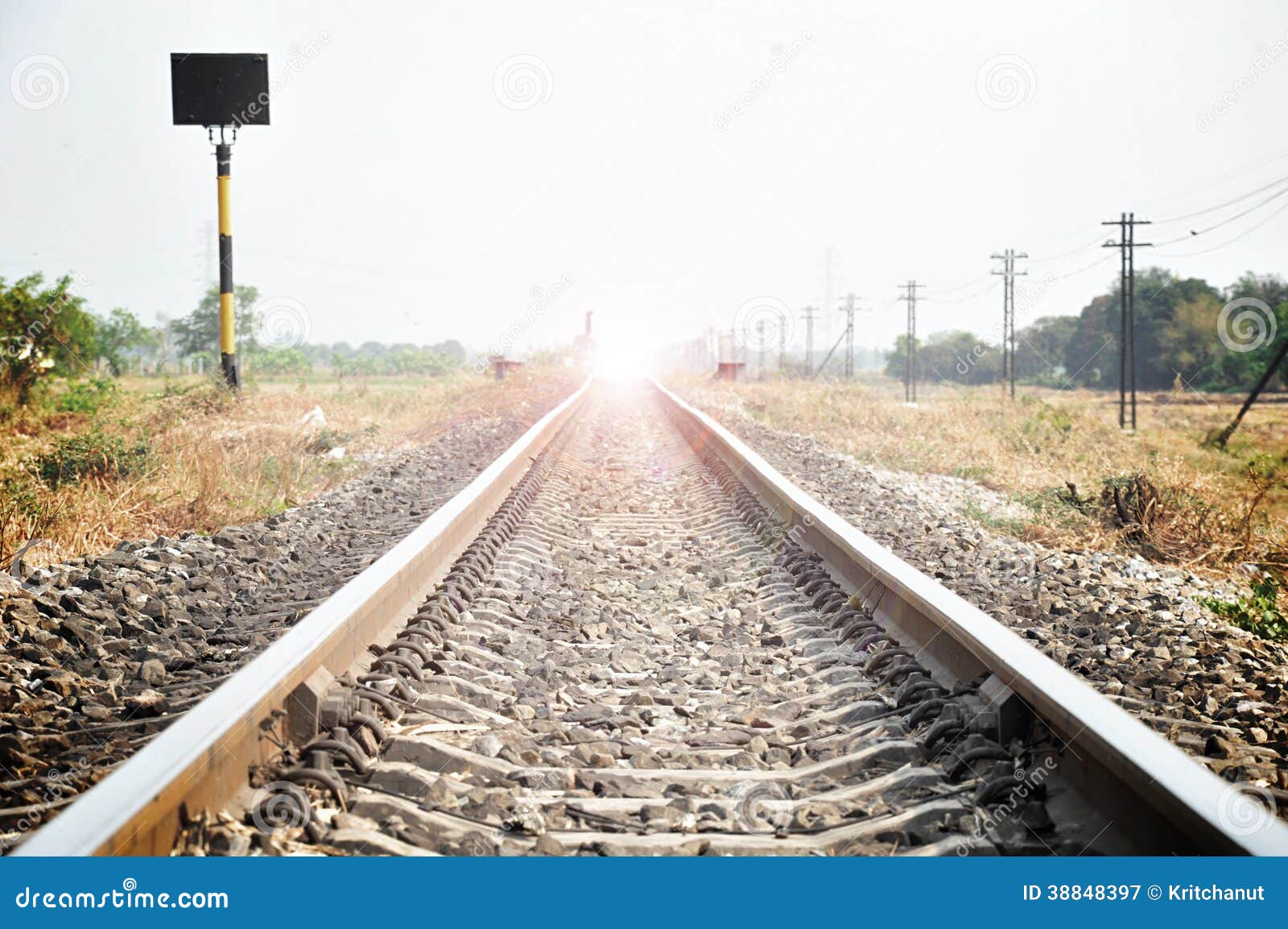 Railroad with Flash Light at the End Stock Image - Image of sleeper ...