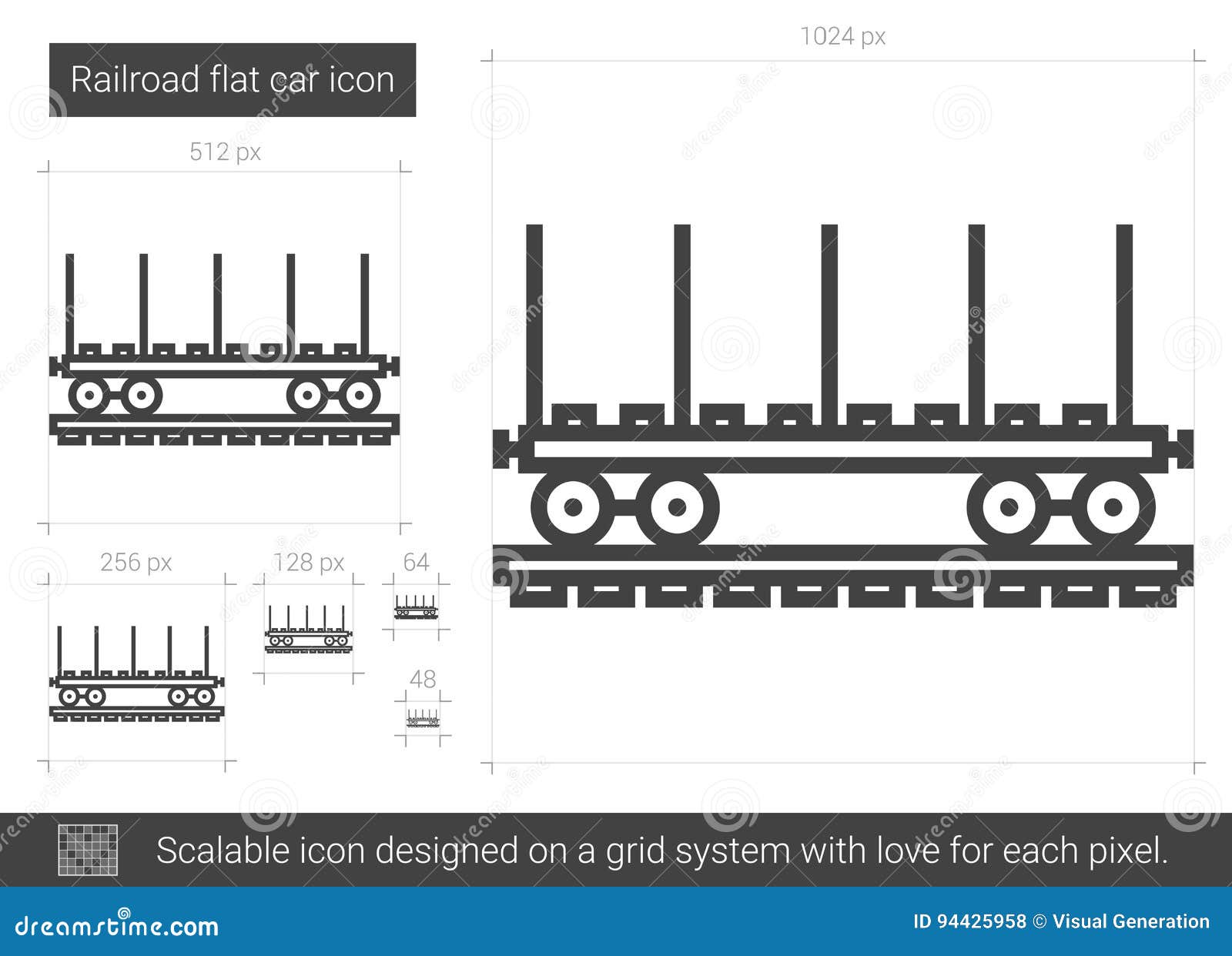 Railroad Flat Car Line Icon. Stock Vector - Illustration of load, goods ...