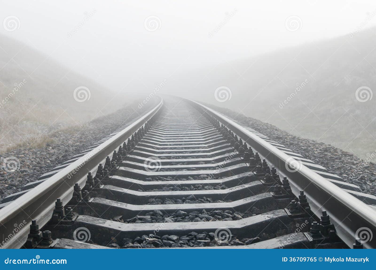 Railroad in fog stock image. Image of railway, misty - 36709765
