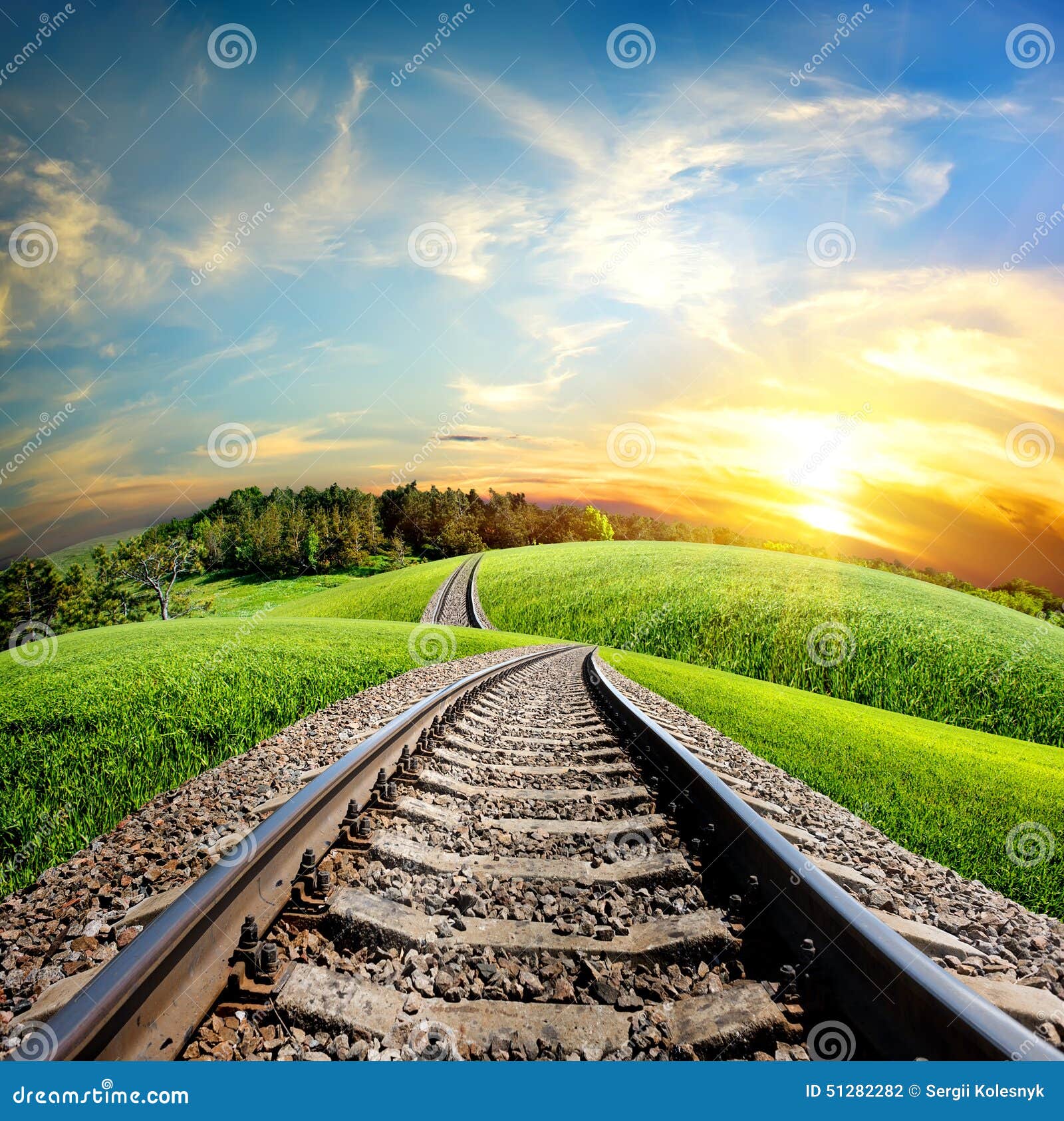 Railroad through forest stock photo. Image of hills, landscape - 51282282