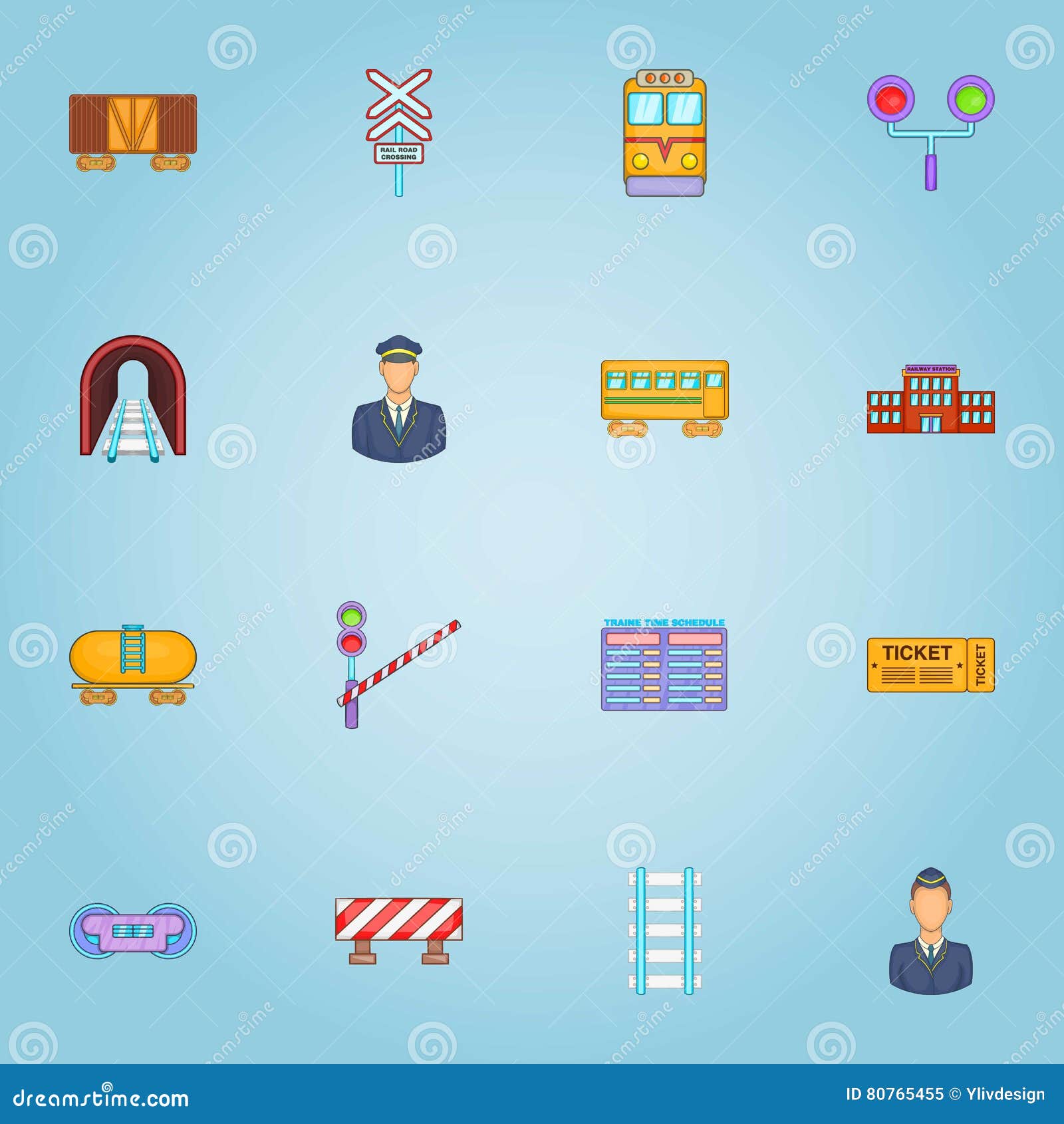 Railroad Icons Set, Cartoon Style Stock Vector - Illustration of ...