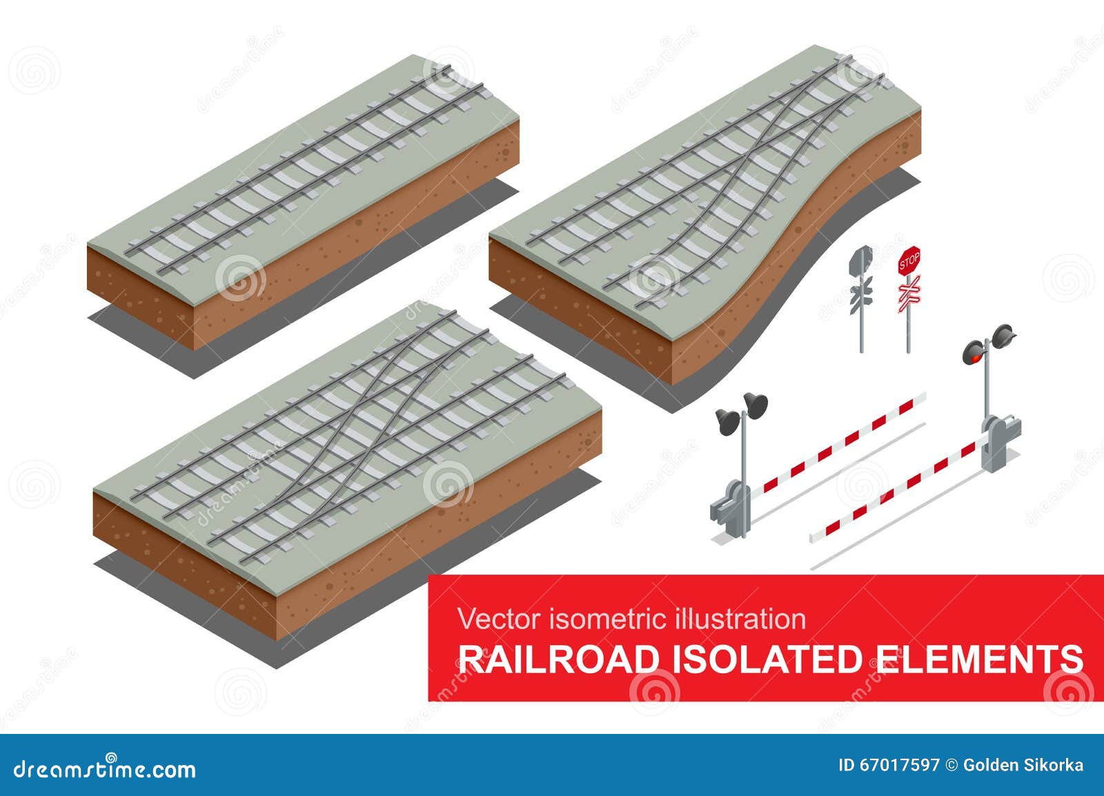 Railroad Isolated Elements for Rail Freight Transportation. Vector Flat ...